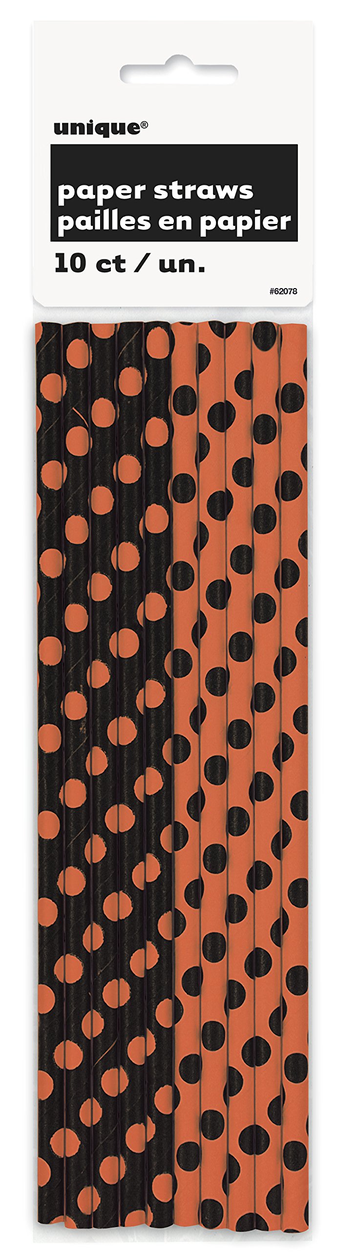Orange & Black Polka Dot Halloween Paper Straws, 10ct