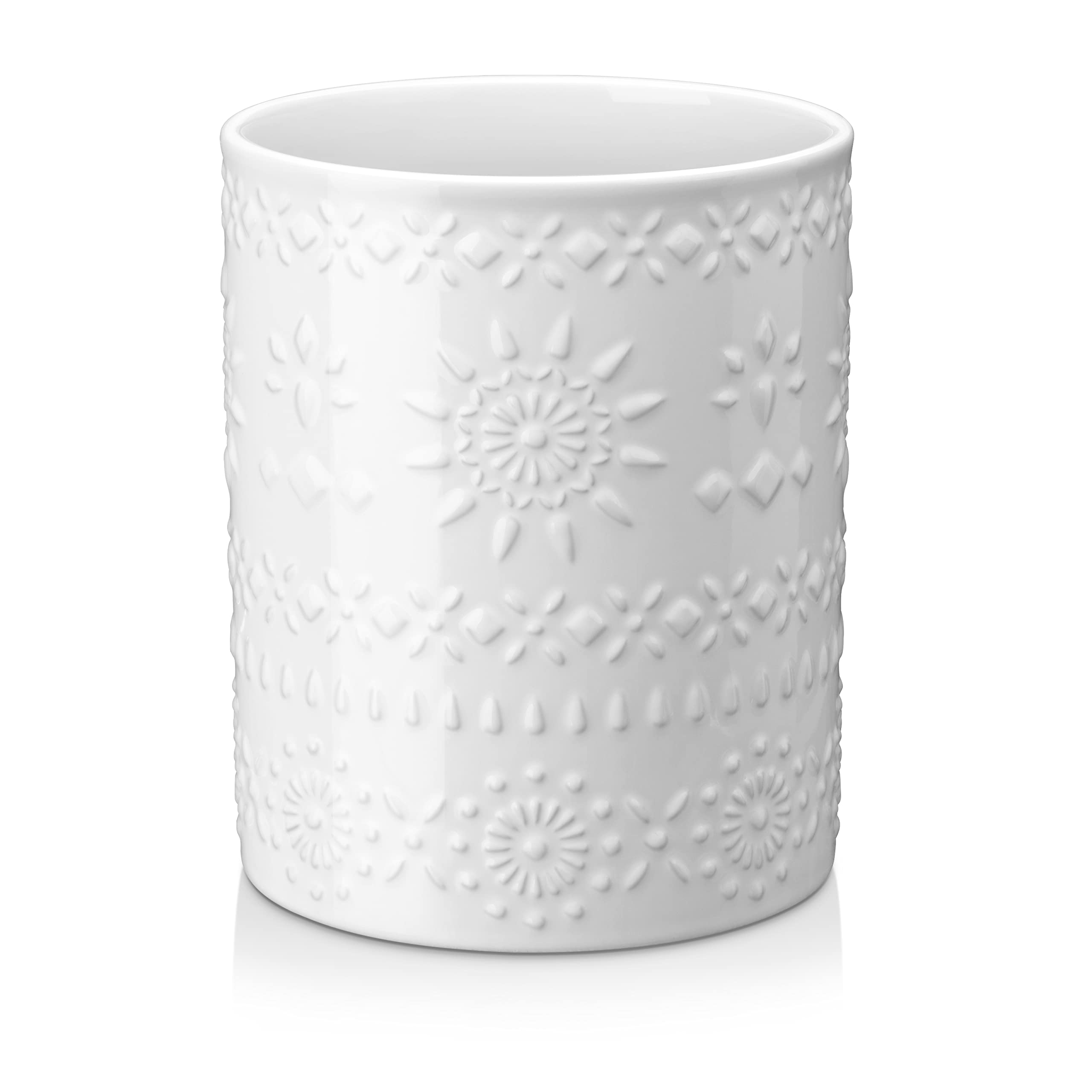 LOVECASA Extra Large Kitchen Utensil Holder, 7.4" Ceramic Utensil Holder For Kitchen Countertop With Heavy And Sturdy Base, Farmhouse Utensil Holder For Kitchen Décor, Utensil Crock Organizer, White