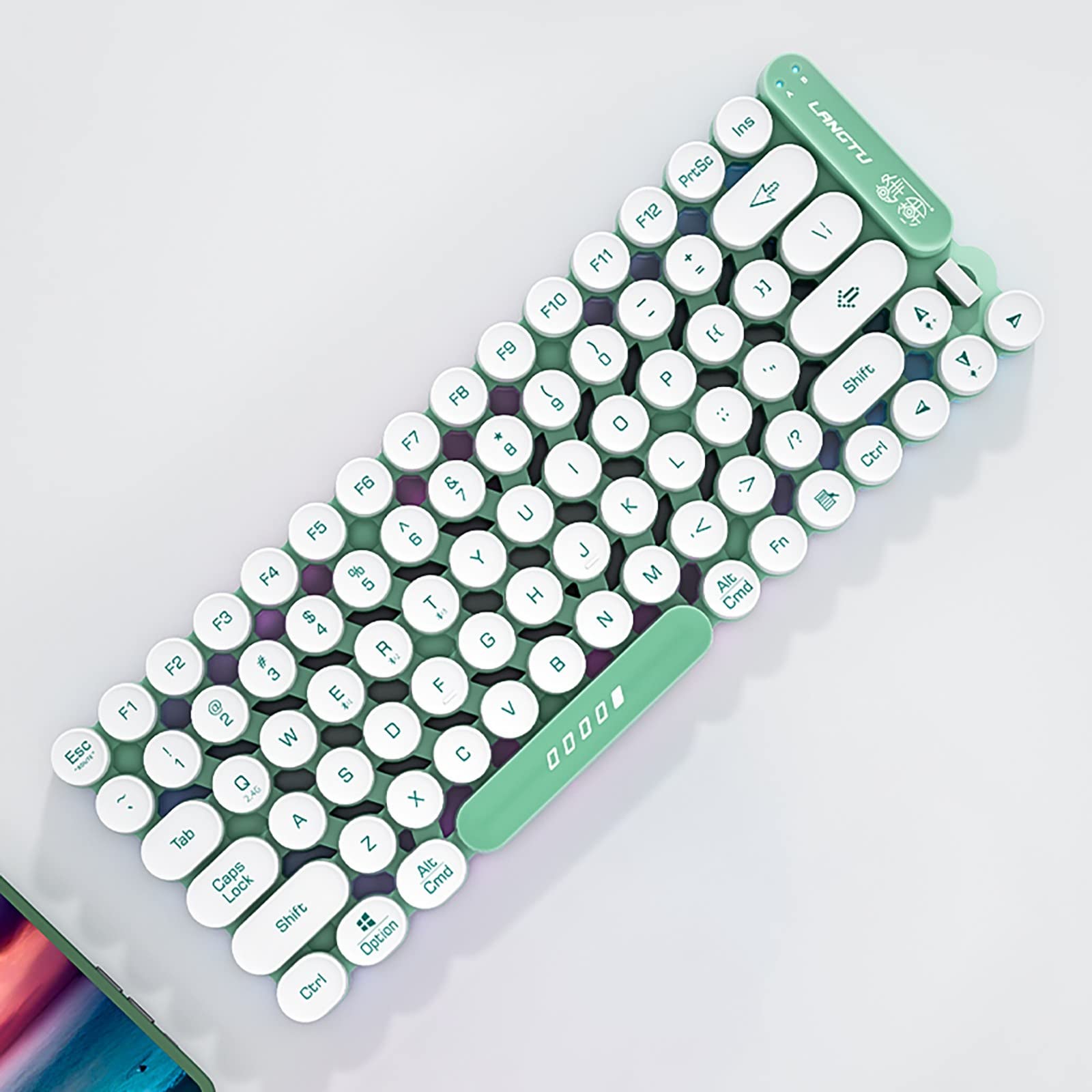 New Wireless Gaming Keyboard with RGB Lighting Ergonomic 80 Keys Bluetooth 5.0 and 2.4G Wireless Keyboard Power Saving Silent Lightweight Waterproof Gaming Keyboard for Cellphone Tablet PC (Green)