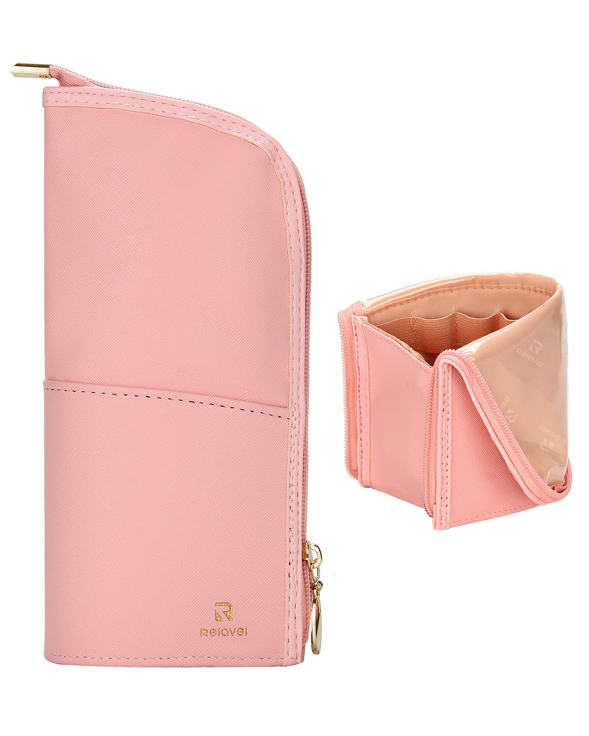 Makeup Brush Case Makeup Brush Holder Travel Professional Cosmetic Bag Artist Storage Bag Stand-up Foldable Makeup Cup (Pink, a-Large)