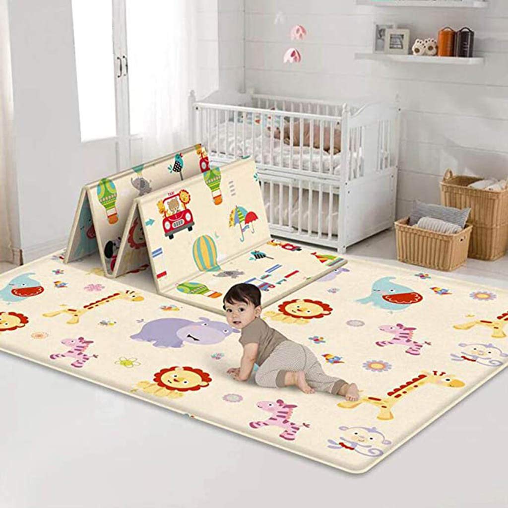 Jesaisque Baby Play Mat Foldable Baby Crawling Mat Reversible Baby Play Gym Mat Non-Slip Waterproof (Multicolor, 71"x59"x0.2inch)