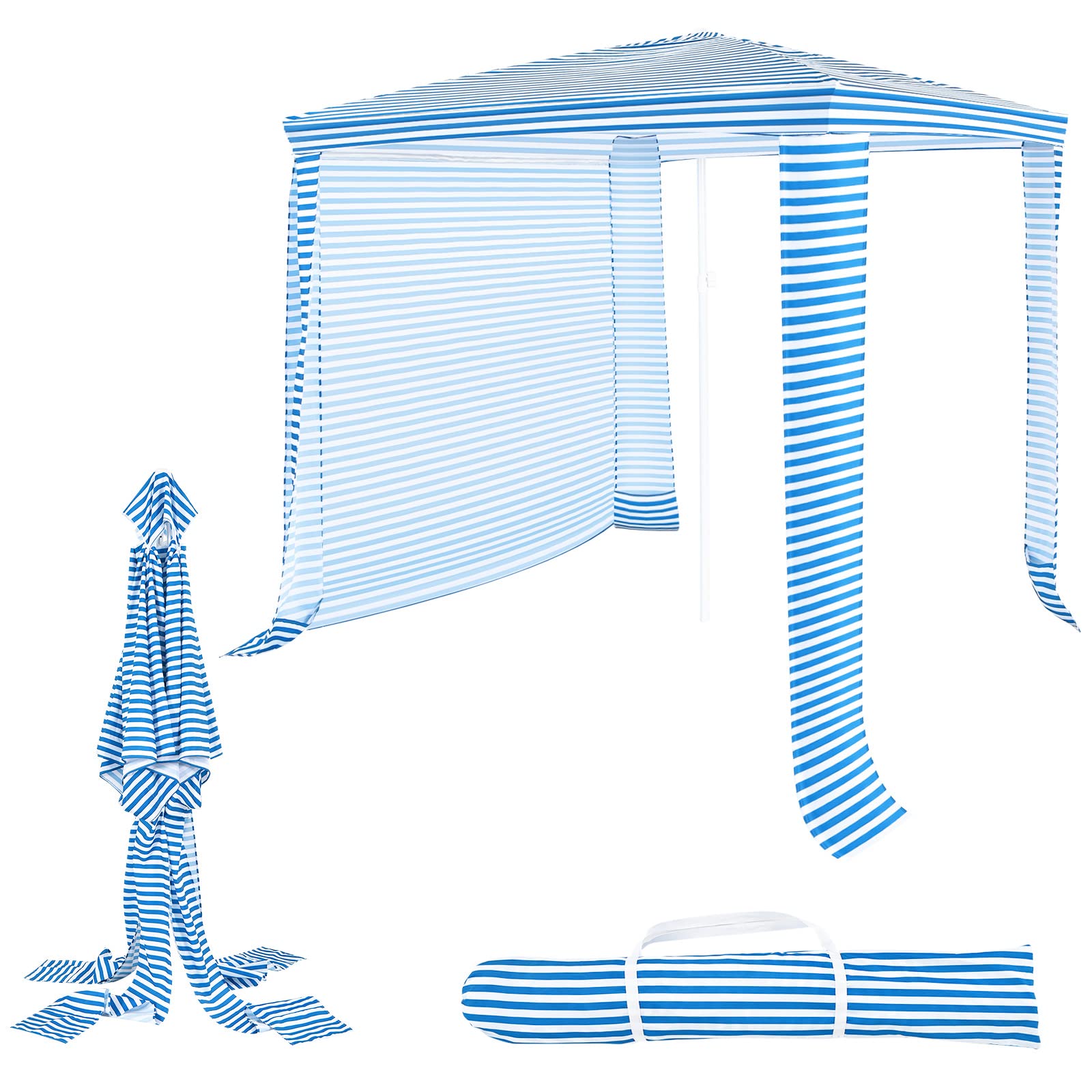 MIDDOW Beach Cabana, 6.7โ x 6.8โ Easy to Set up Beach Tent w/ Adjustable Height, Detachable Sidewall, Carry Bag, 4 Sandbags, NP10352BL Sun Shelter