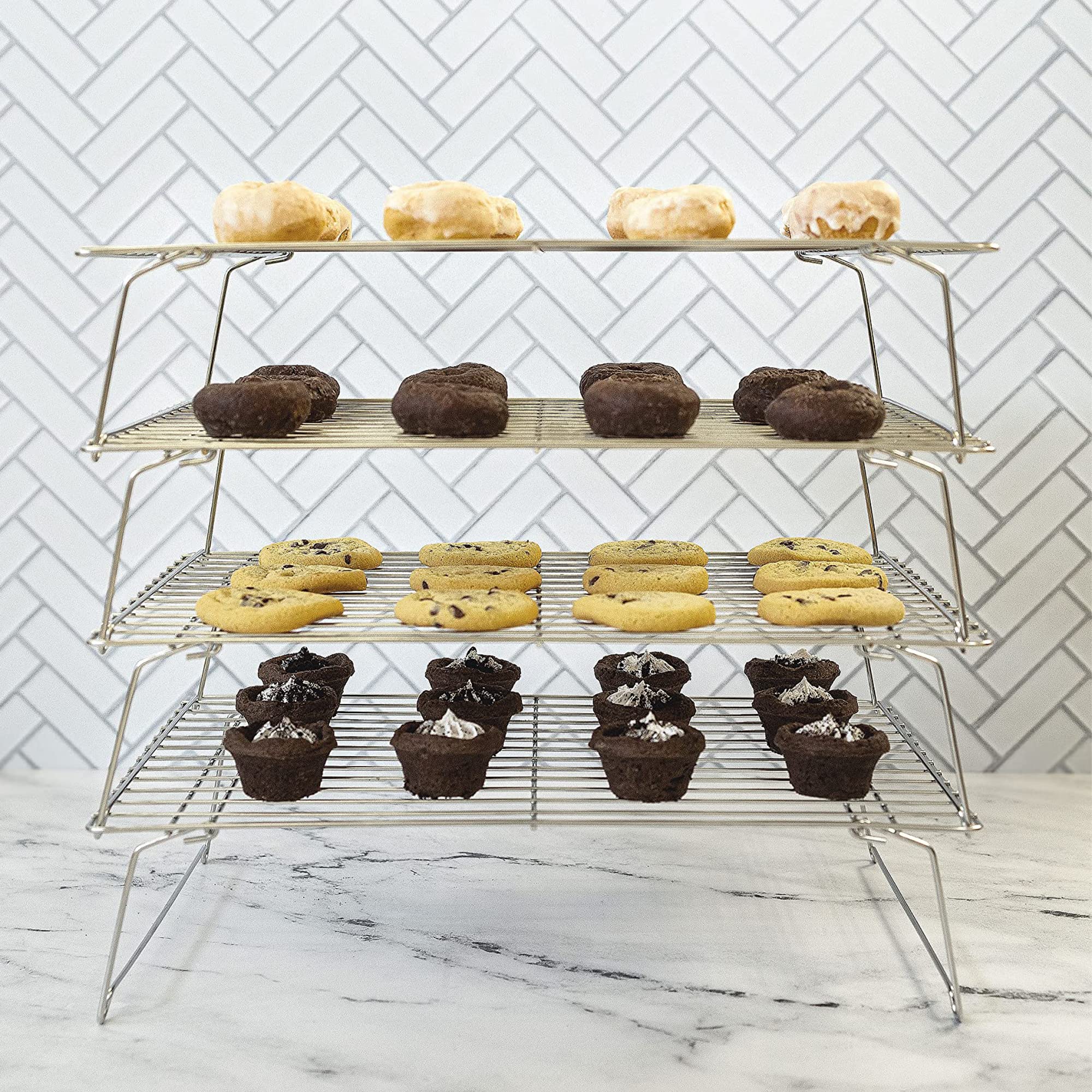 KITCHENATICS 4-Tier Stackable Cooling Racks for Baking, 100% Stainless Steel Wire Rack, Oven Safe Baking Rack, Oven Rack for Pizza, Cake, Bread, Cooling Rack for Cooking and Baking, Cookie Rack 15x10