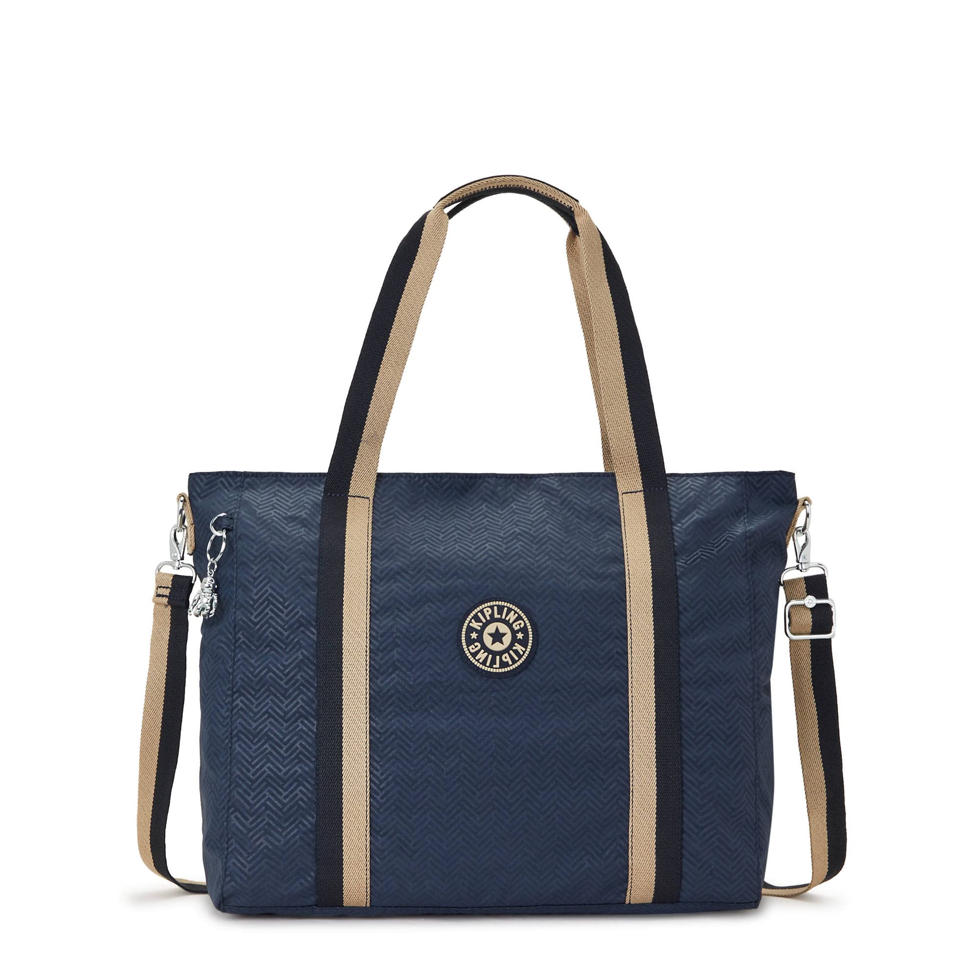 Kipling Womens Women's Asseni Bag, Lightweight Everyday Purse, Nylon Shoulder Tote Bag, Endless Bl Emb, 19.25 L x 13.75 H 6 D US