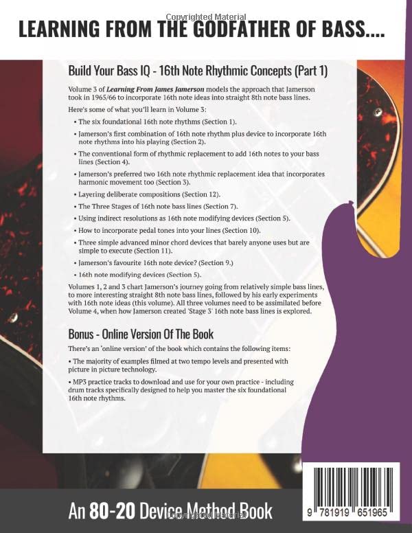 How To Play Bass - Learning From James Jamerson Vol 3: An 80-20 Device Method Book For Bass Guitar