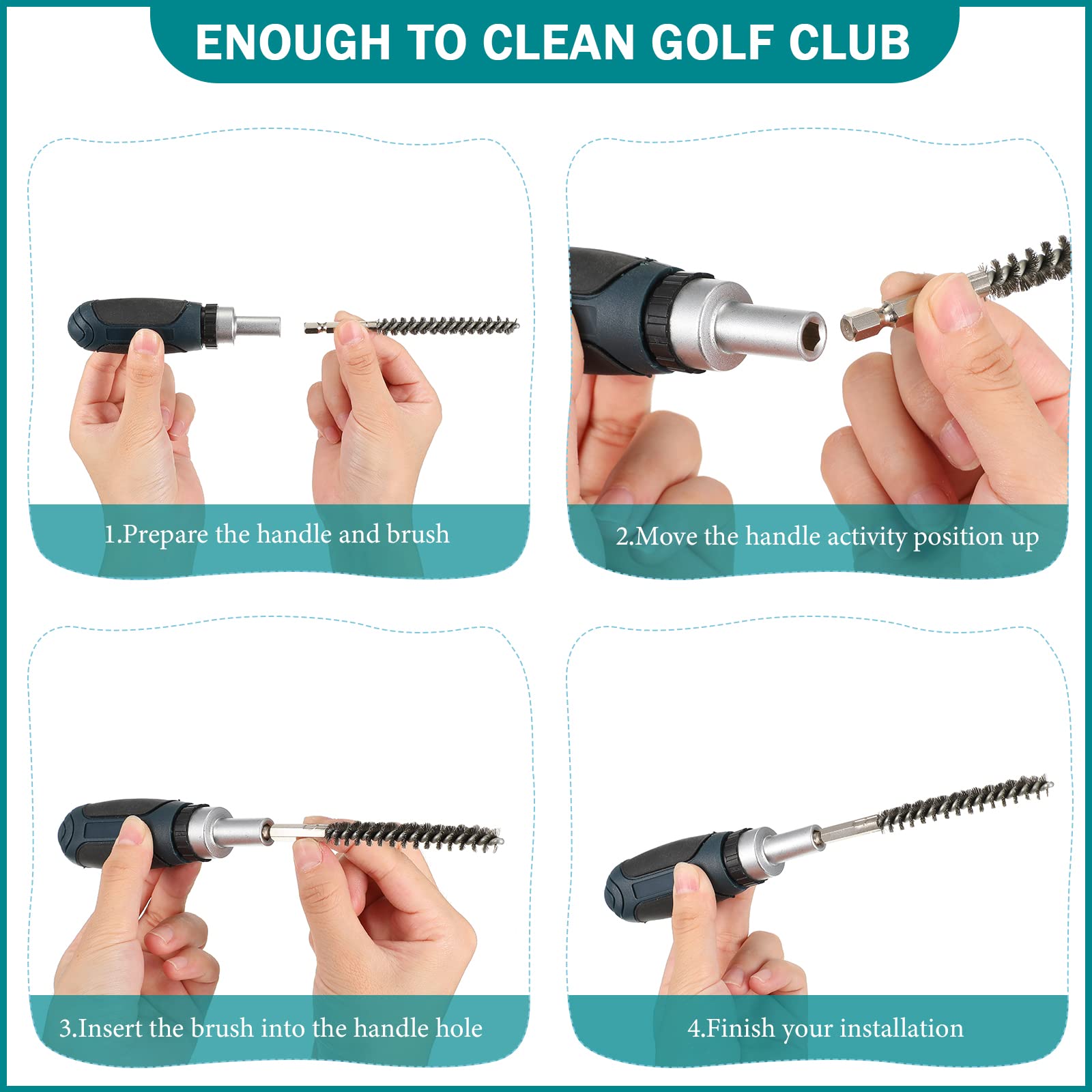 LEIFIDE 3 Pieces Golf Cleaning Brush Club Wire Scrub Tool Golf Shaft Ferrules Brush Electric Drill Golf Wire Brush Tool with Storage Box for Iron and Wood