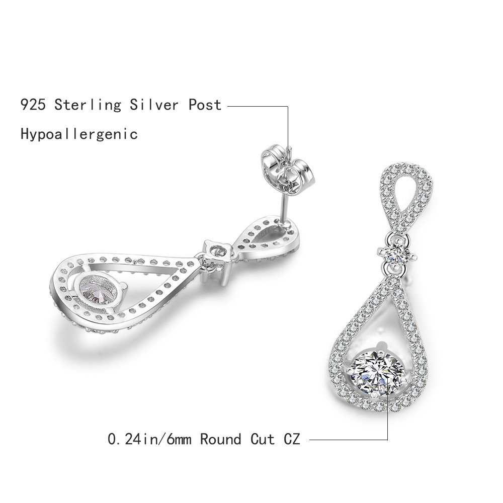 Infinity Dangle Earrings for Wedding - Womens Sterling Silver Open Teardrop Cubic Zirconia Crystal Bridal Earring for Bride Bridesmaids Mother of Bride Rhinestone Drop Earrings for Party Prom