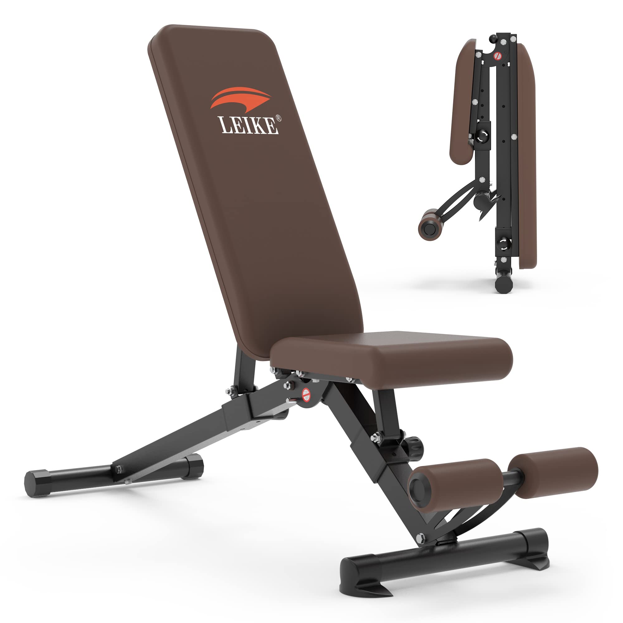 leikefitness Adjustable Weight Bench Foldable Workout Exercise Bench with Automatic Lock for Upright Incline Decline and Flat Full Body Exercise (GM58091(BROWN))