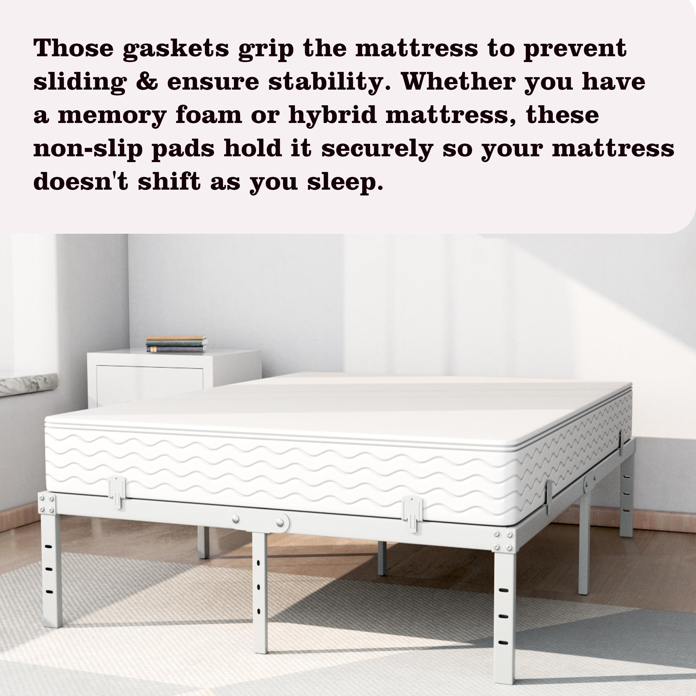 Set of 6 Metal Anti-Slip Mattress Gaskets - Prevents Sliding & Keeps Mattress in Place/Enjoy Peaceful Nights- Easy Installation/Solid Design White