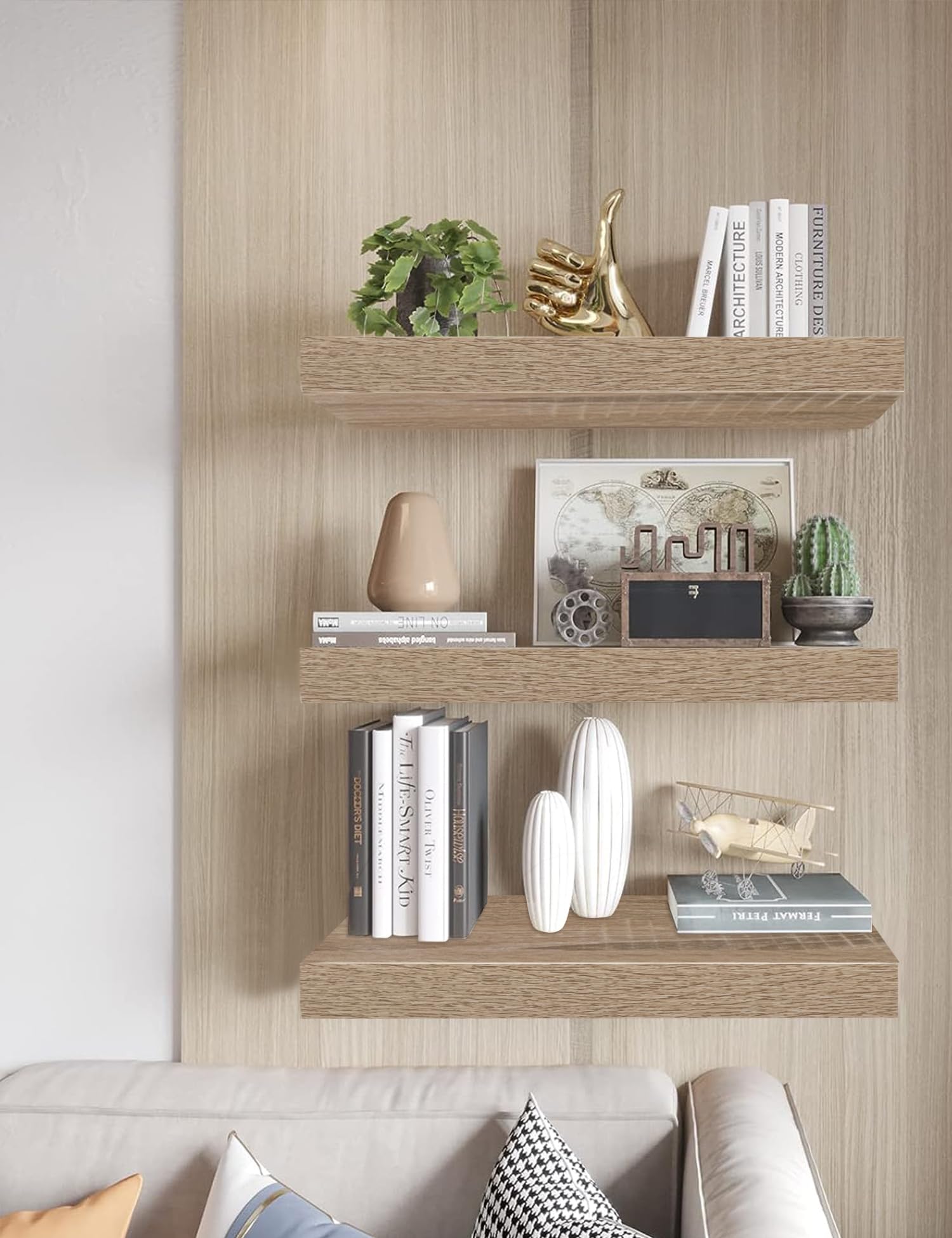 YMMGK Floating Shelves, Rustic Wood Shelves,3 Sets of Wall Mounted Shelf for Bathroom Decor,Floating Book Shelf for Bedroom, Living Room – Rustic Brown