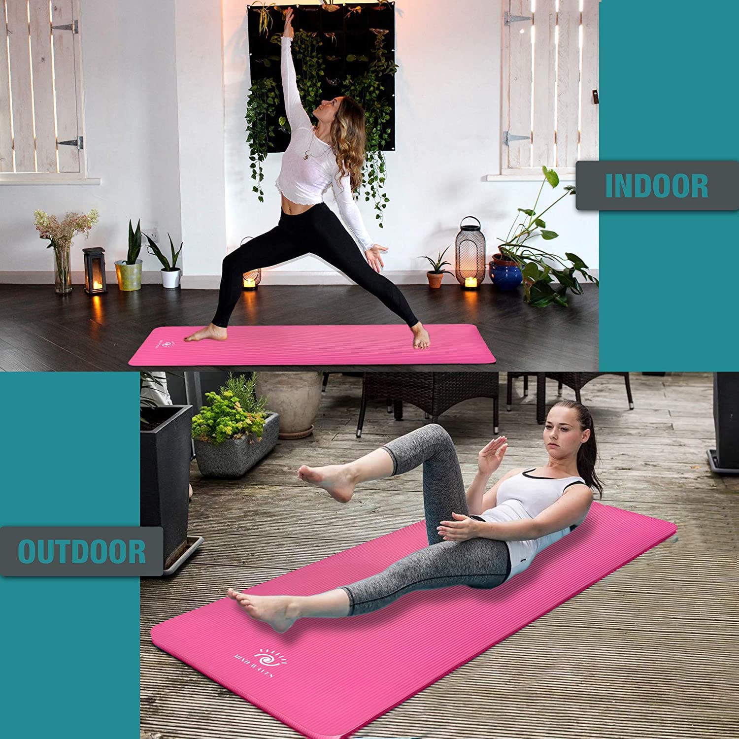 Mind Waves Extra Thick 1/2 inch Yoga Mat Non Slip Eco Friendly Anti- Tear Exercise Mat Strap Included (Pink)