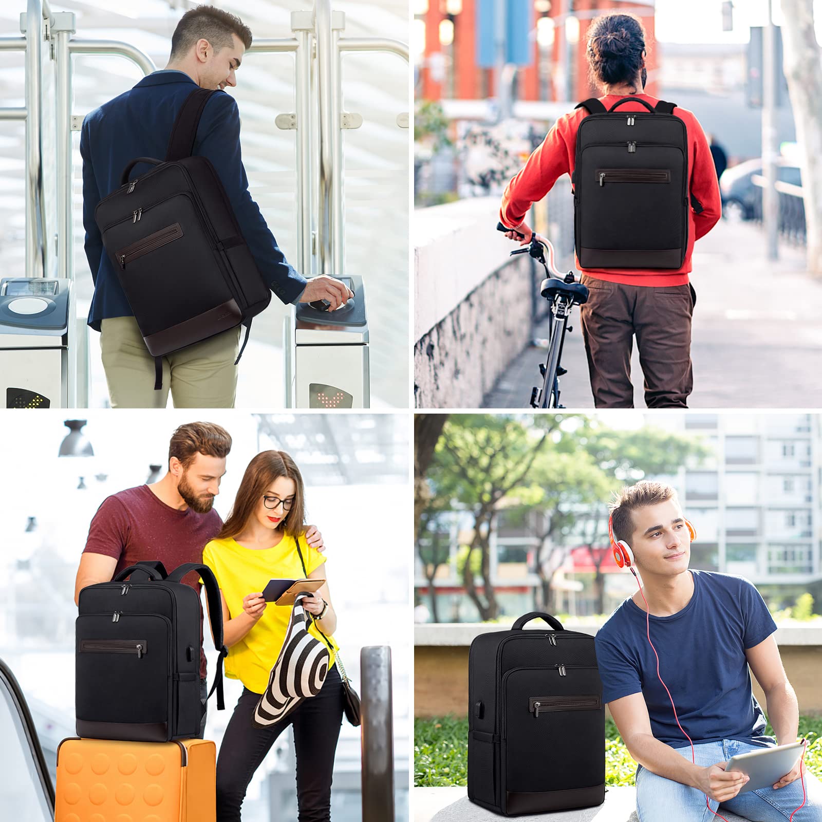 LOVEVOOK Laptop Backpack for Men, Waterproof Work Computer Backpack, Anti Theft Travel Business Backpack with USB Charging Port for Womens, College Backpack Fits 17 Inch Laptop, Black