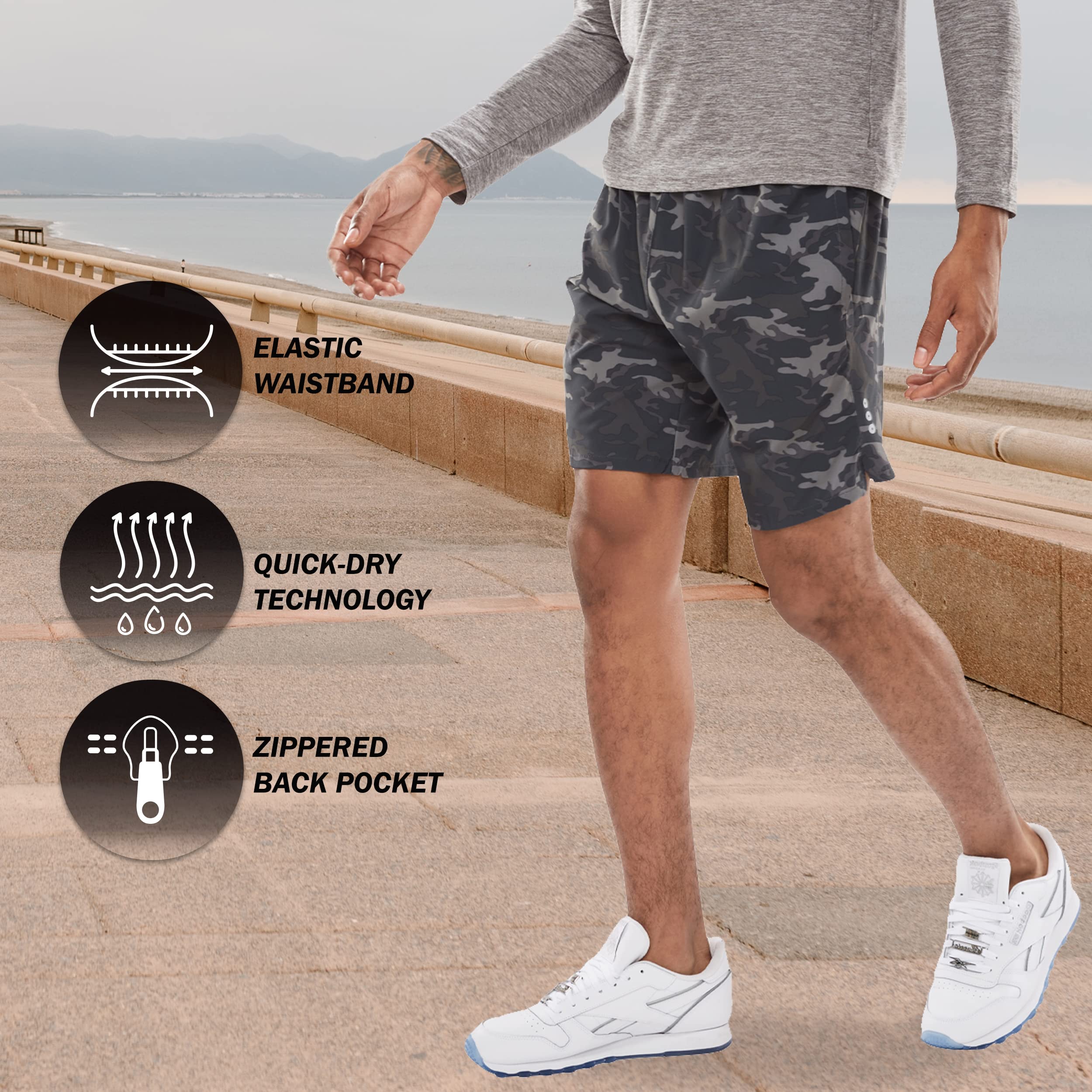 LEG3ND Mens Workout Shorts – 3 Pack Tech Running Quick Dry Gym Shorts with Zip Pockets