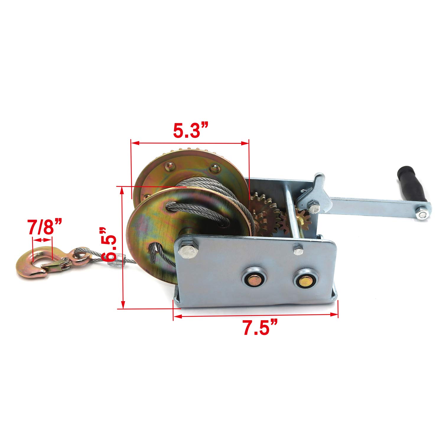 HTTMT- 2000Lbs Dual Gear Hand Winch Towing Boat Trailer w/ 33FT Steel Cable Hand Crank [P/N:ET-TOOL003-BY20 w/Cable-RAW]