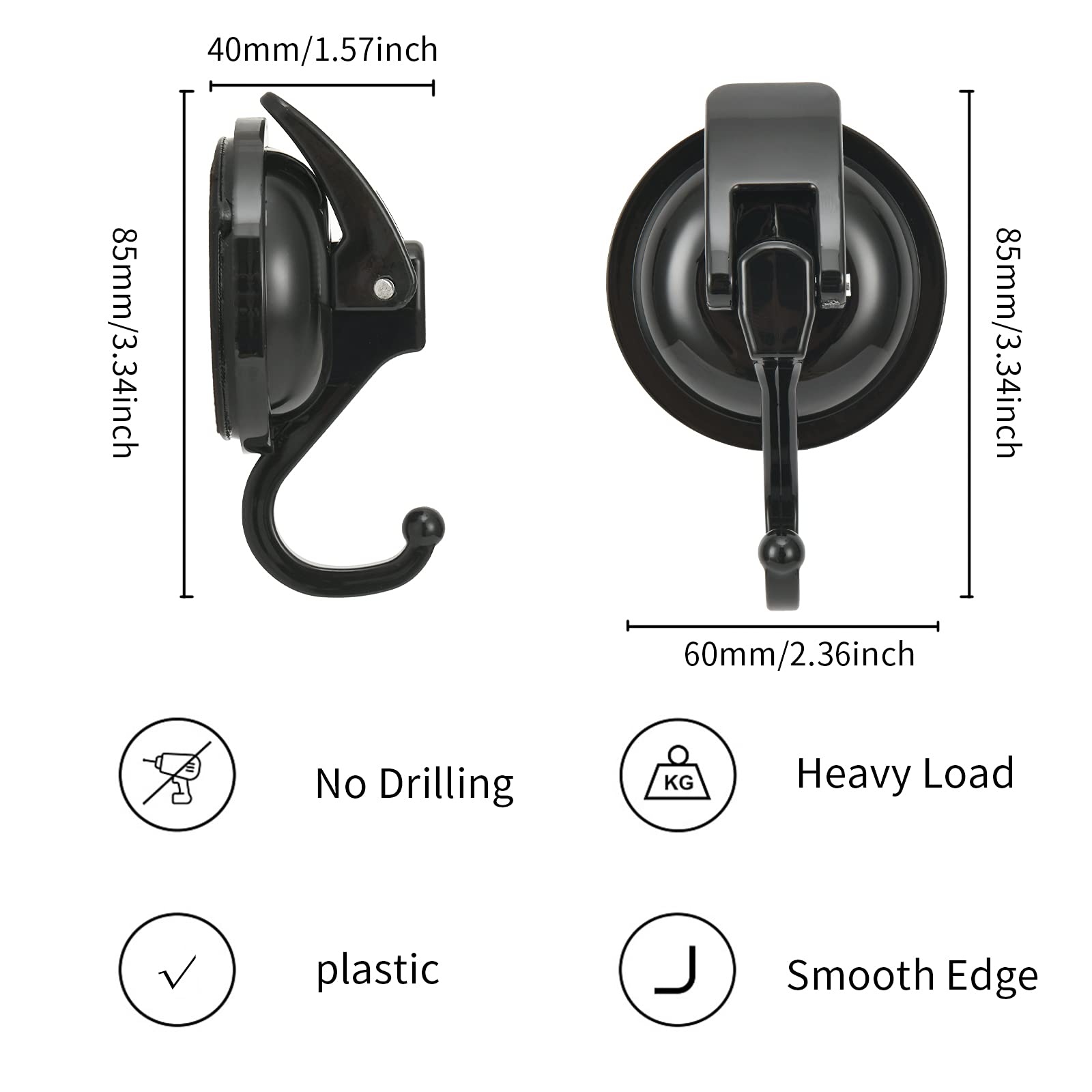 Khdrvok Heavy Duty Vacuum Wreath Cup Hook, Easy to Install and Remove, No Hole Punched,Black- Plated Plished Super Suction for Kitchen,Bathroom and Restroom,2Pack