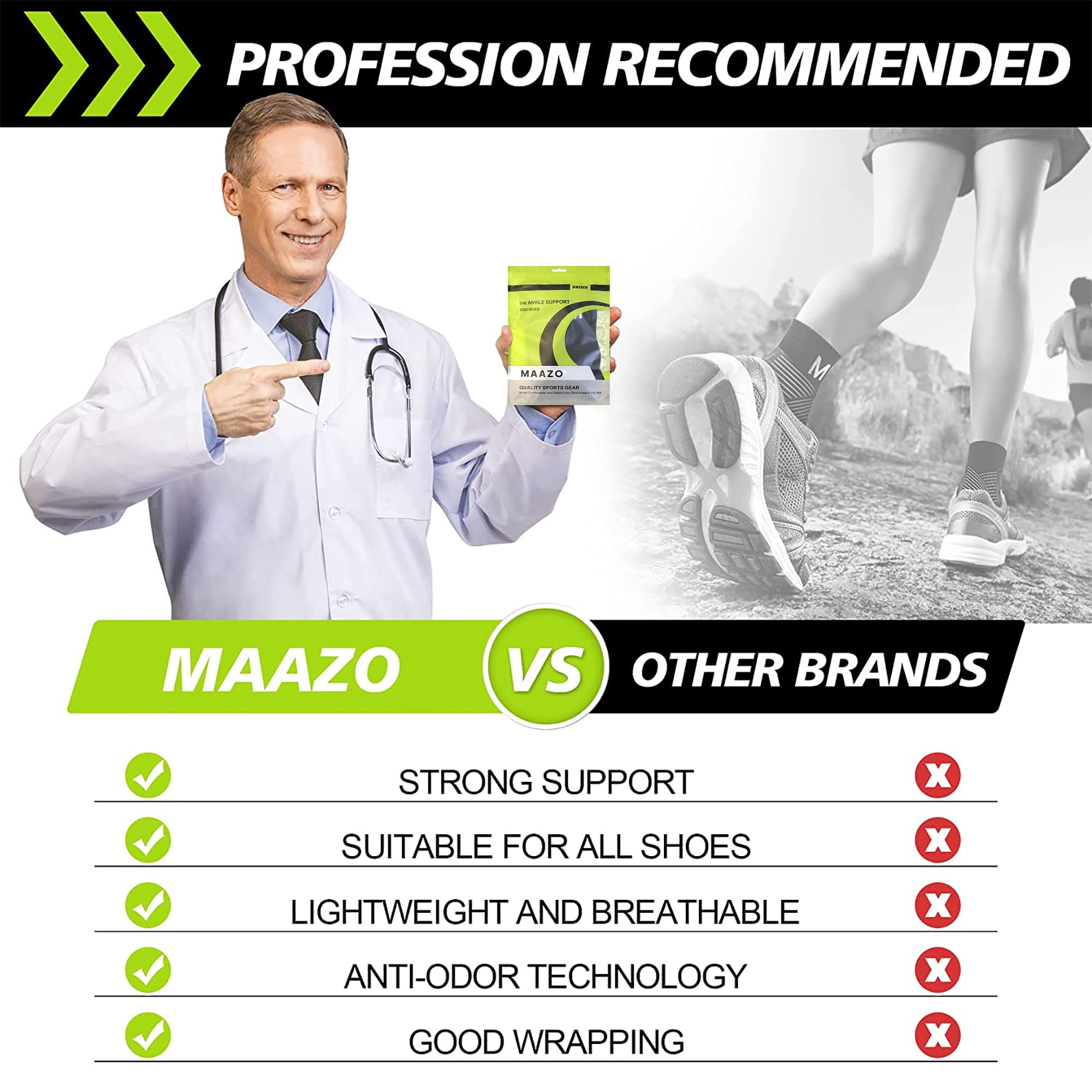 MAAZO Ankle Brace for Plantar Fasciitis Relief, Adjustable Compression Ankle Wrap & Ankle Brace for Women & Men Ankle Support Strap for Achilles,Tendon,Sprain,Injury Recovery (M,Pair)