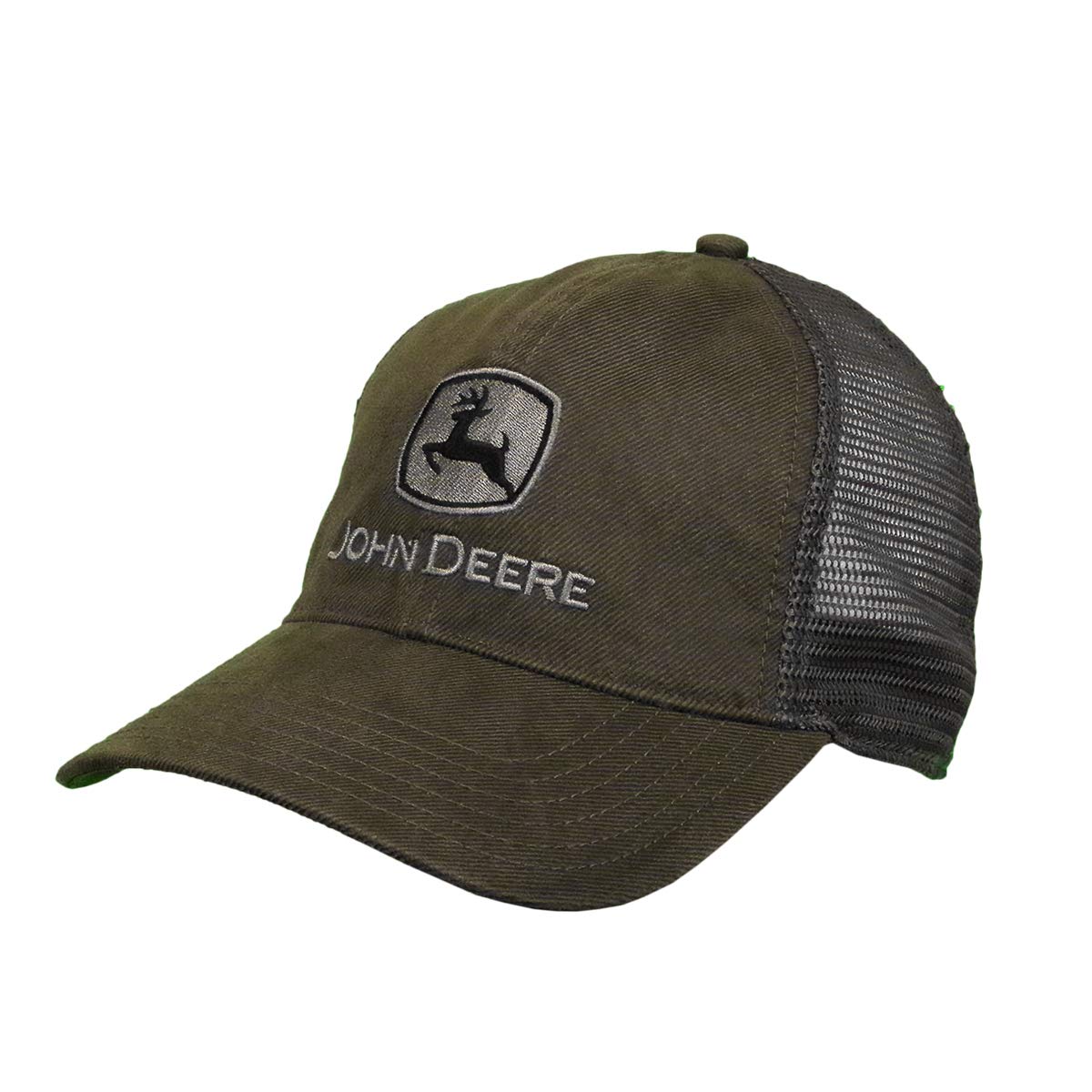 John Deere Tractors Men's Silver and Black Embroidered Logo Cap, Olive Green and Grey