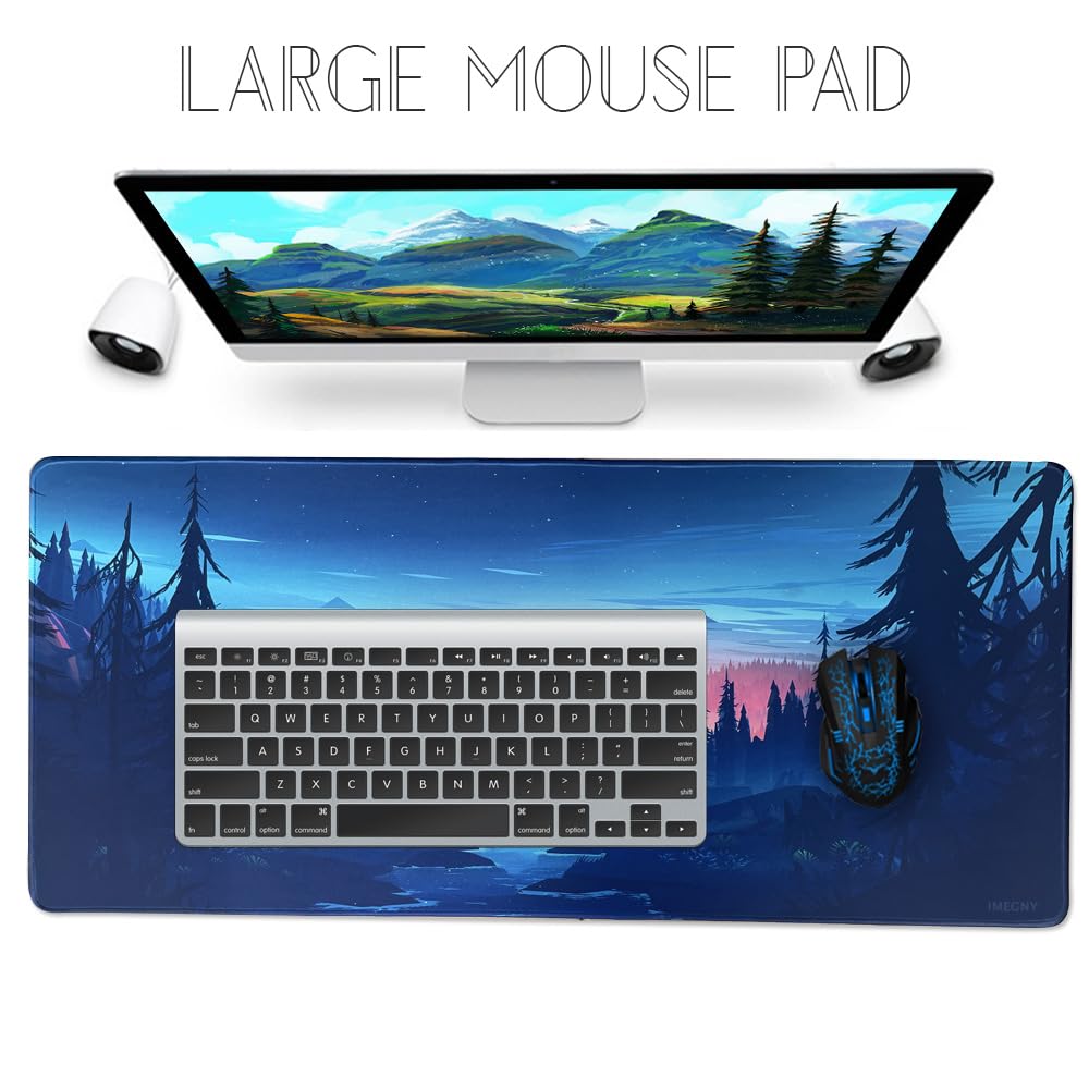 Imegny Large Gaming Mouse Pad, Extended XXL Desk Pad & Non-Slip Rubber Mat for Mice and Keyboard with Stitched Edges (90x40 Fengjing)