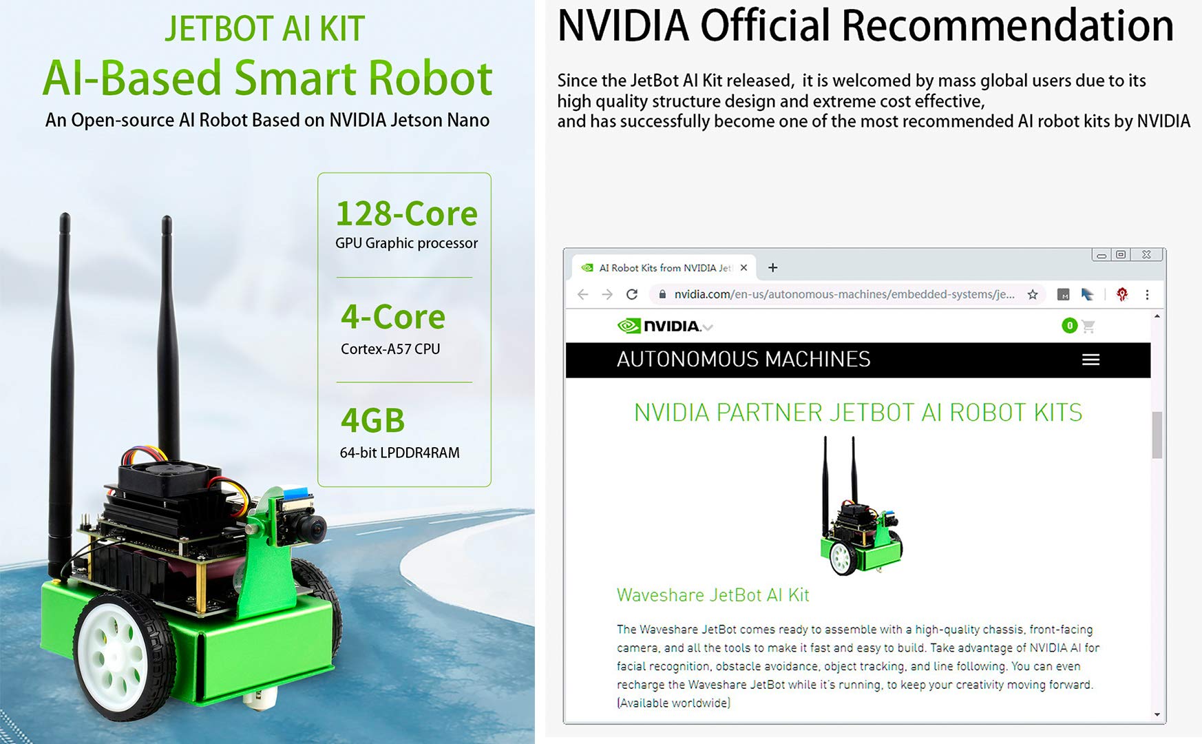 JetBot AI Kit Accessories Add-ons Compatible with Jetson Nano Developer Kit A02 and New Version B01,to Build JetBot AI Smart Robot (Not Support Jetson Nano 2GB)