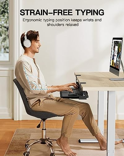HUANUO Keyboard Tray Under Desk & Laptop Stand,Ergonomic Laptop Stand for Desk, Laptop Riser, Computer Stand Holder Compatible with 10-15.6 Inch Laptops, Silver