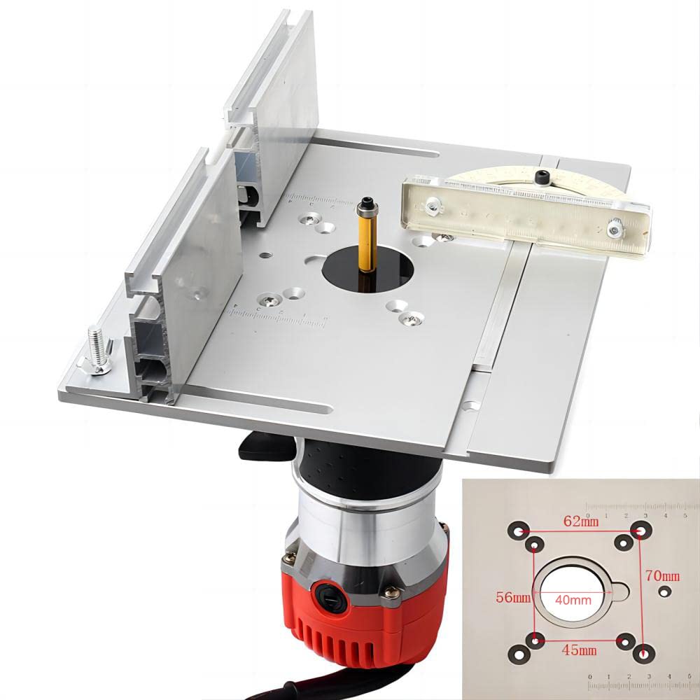 KETIPED Aluminium Router Table Insert Plate,Woodworking Benches Router Flip Plate with Miter Gauge Guide Aluminium Fence Sliding Brackets,Multifunctional Trimming Engraving Table(silver),051