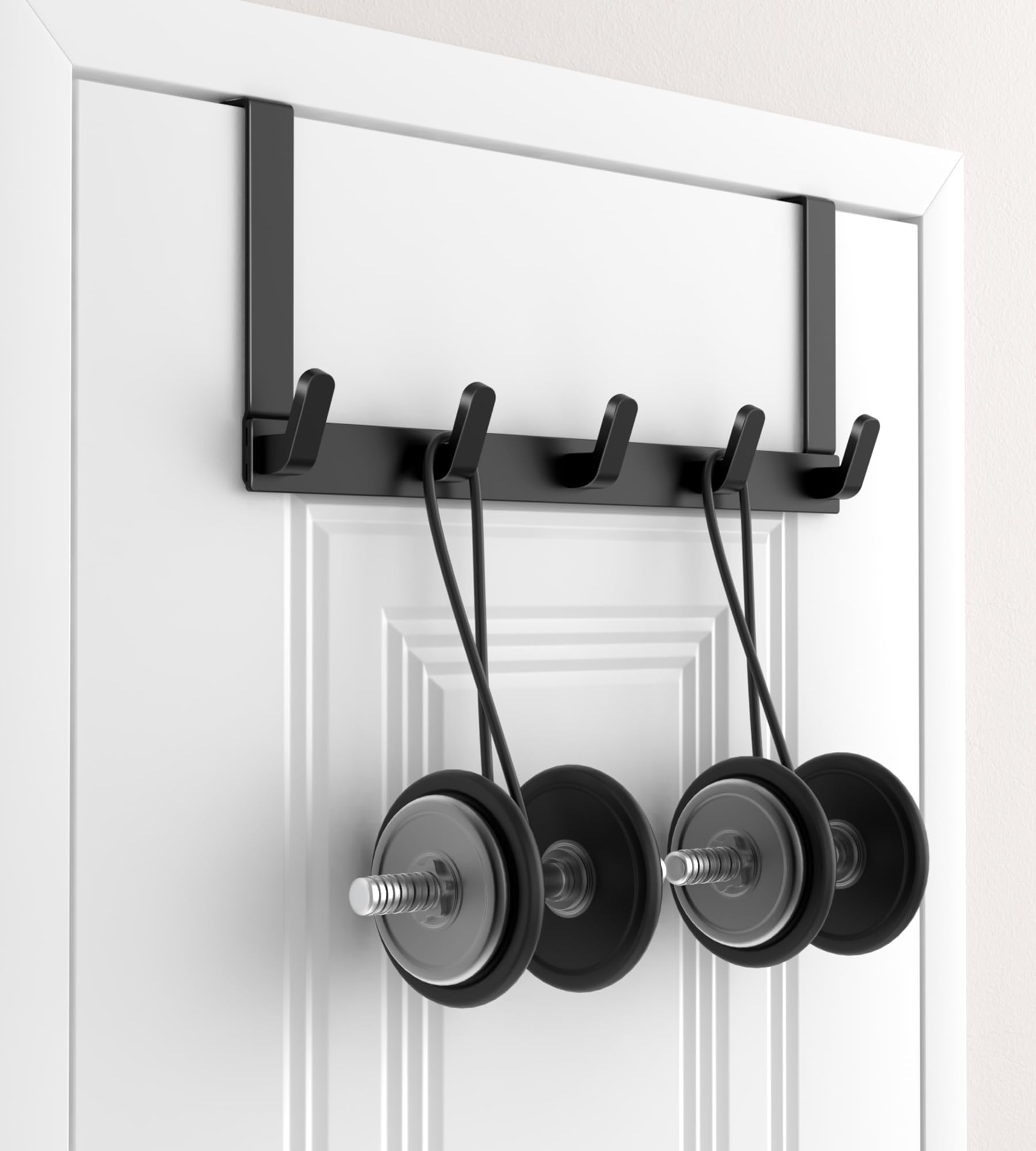 KitchLife Over The Door Hooks Hanger with Extended Arms for Easy Use by Women - Bathroom Accessories and Towel Rack Organization - 1 Pack, Matte Black