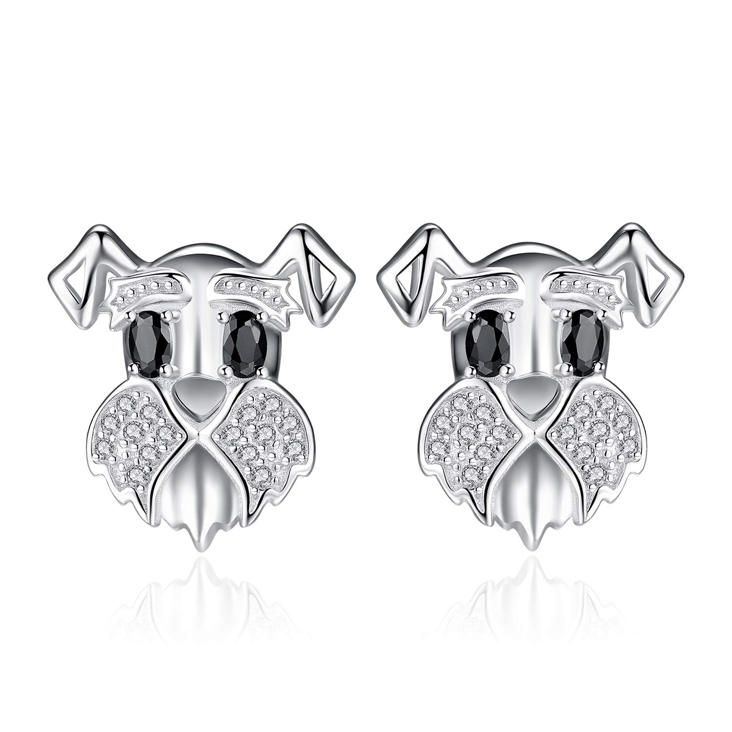 JewelryPalace Schnauzer Terrier Dog Puppy Pet Stud Earrings for Women, Genuine Black Spinel Womens Earrings, 14k Gold Plated 925 Sterling Silver Earrings for Women, Hypoallergenic Earrings Earings Set
