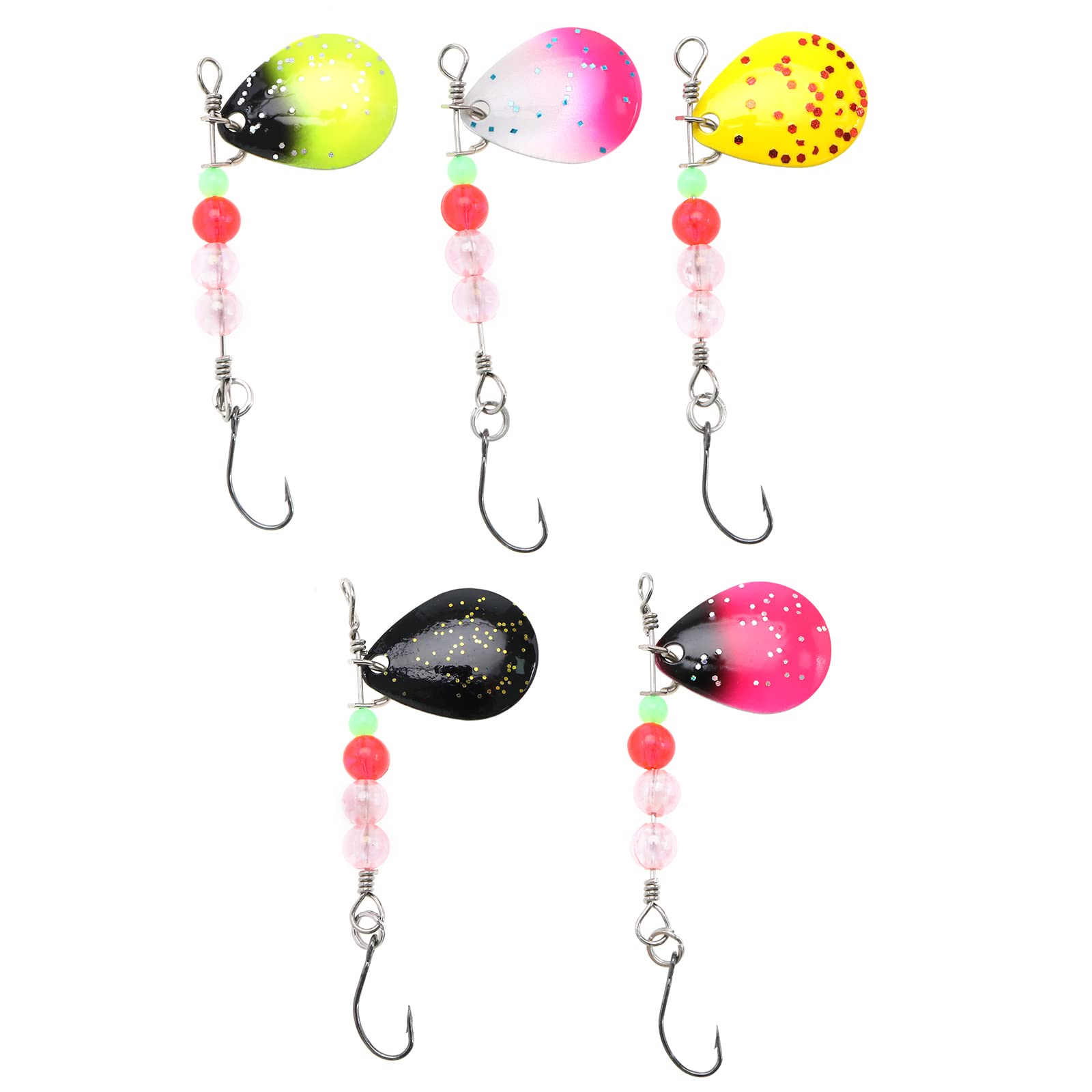 Micro Traders 5PCS Fishing Spoon Lures Sequins Hard Baits with Single Hook Tackle Artificial Bait Metal Fishing Gear Fishing Accessories for Trout Perch Pike