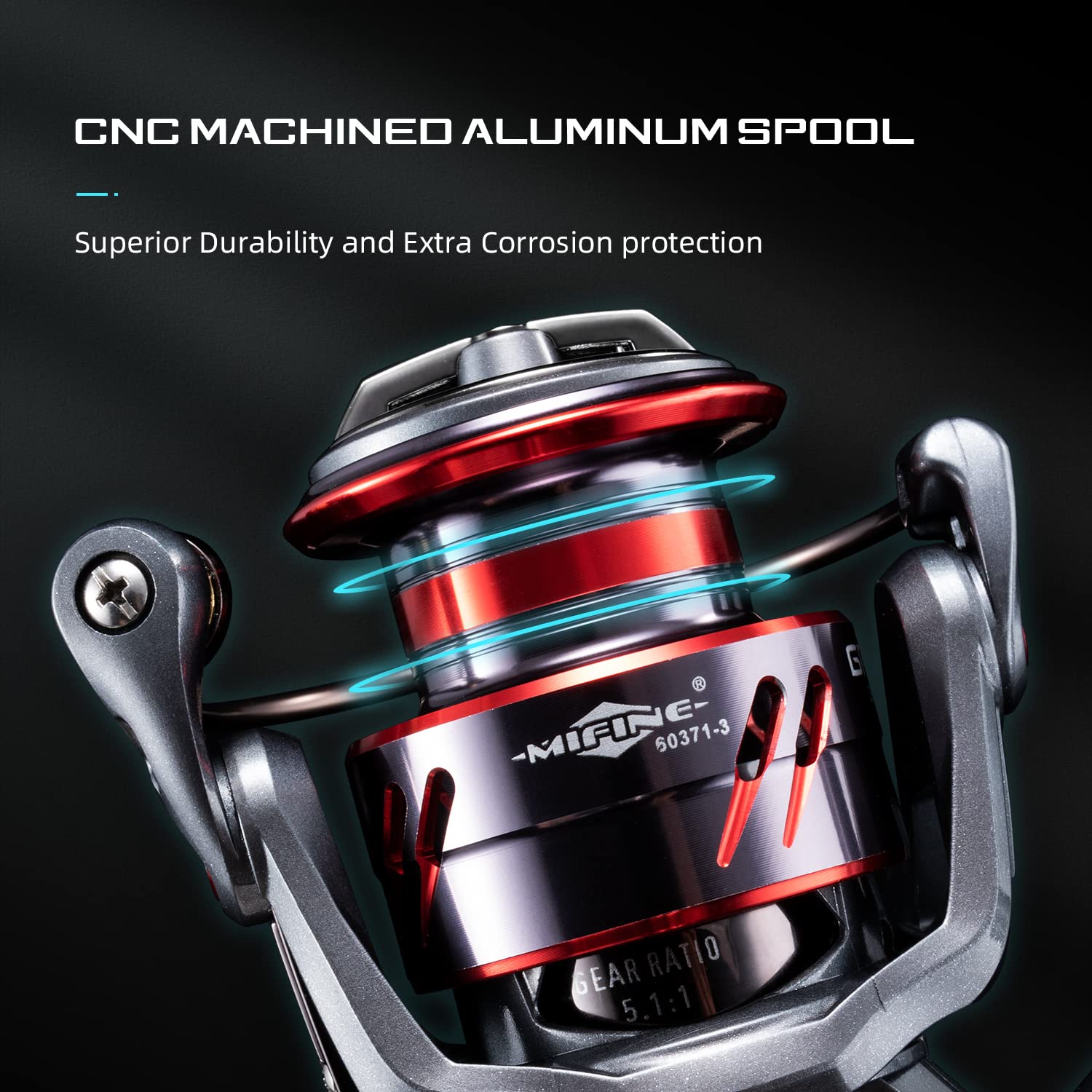 Mifine Greek Spinning Fishing Reels Saltwater Freshwater Ultralight Ultra Smooth Powerful Reel with Aluminum Extra Spool(Black Red,Size 2000)