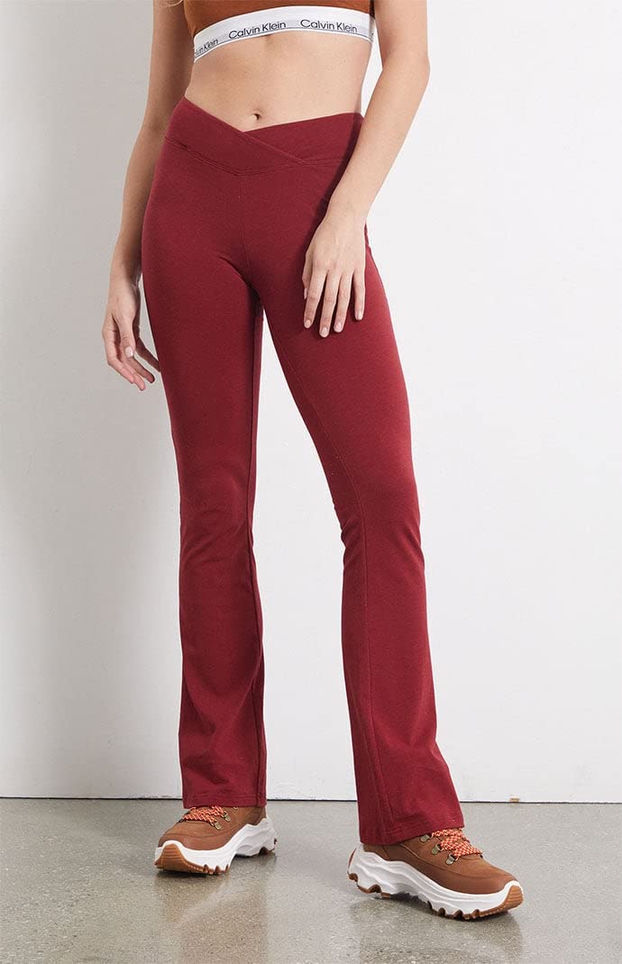 PacSun Women's Surplice V Waist Flare Yoga Pants - Red Size XS
