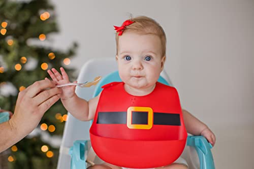 Little Holly Dear Santa Silicone Bib Set, Christmas Silicone Bibs with Food Catcher, Soft Adjustable Fit Toddler Bibs, Dishwasher Safe Baby Bibs, Feeding Accessory for New & Expecting Parents