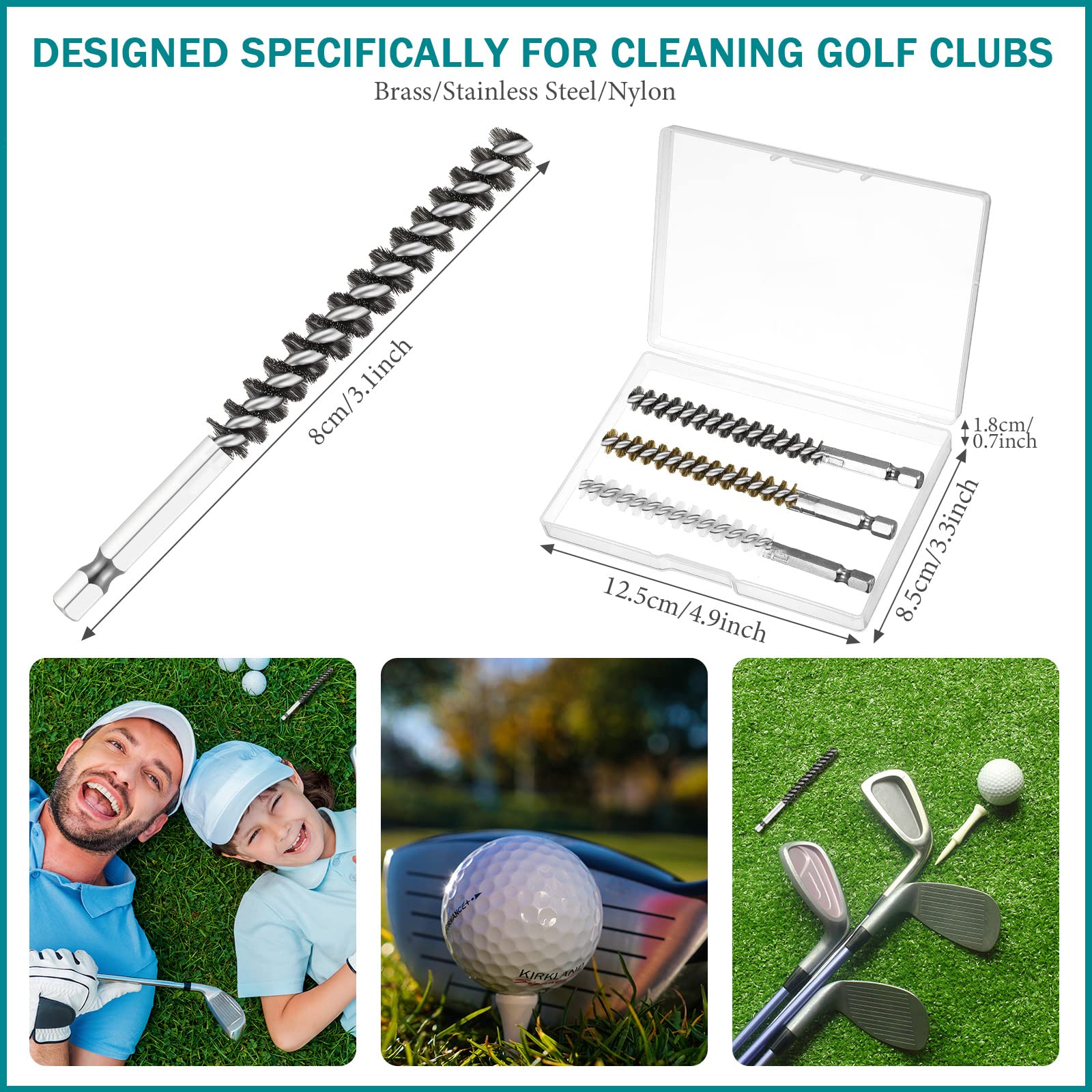 LEIFIDE 3 Pieces Golf Cleaning Brush Club Wire Scrub Tool Golf Shaft Ferrules Brush Electric Drill Golf Wire Brush Tool with Storage Box for Iron and Wood