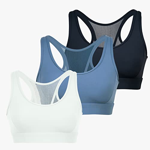 LEJASH Women Sports Bras, 3 Piece Seamless Wireless Removable Padded Support Tank Top Workout Exercise Yoga Gym Running Longline Sport Bra(M)