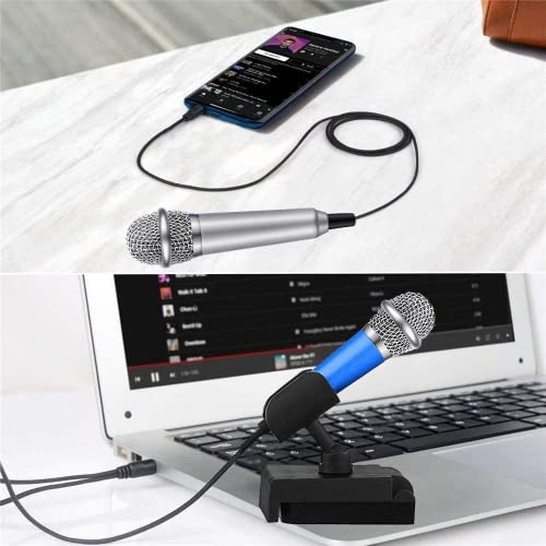 Mini Microphone Tiny Microphone Karaoke Tiny Portable Vocal and Recording for Mobile Phone Laptop Notebook Apple iPhone Samsung Android(2psc Blue Pink)