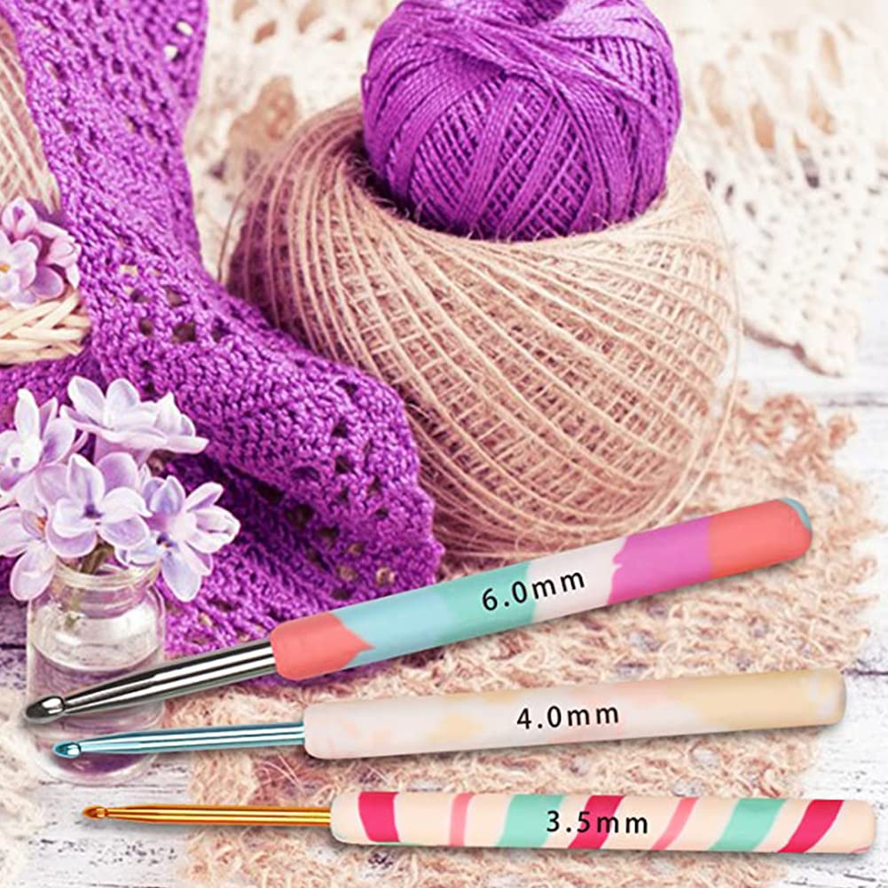 Katech 69 pcs Yarn Crochet Hooks Kit DIY Yarn Weaving Tools Ergonomic Crochet Hook Needles with 6 pcs Random Colors Yarn Balls Skeins for Crochet Lovers (Light Color)