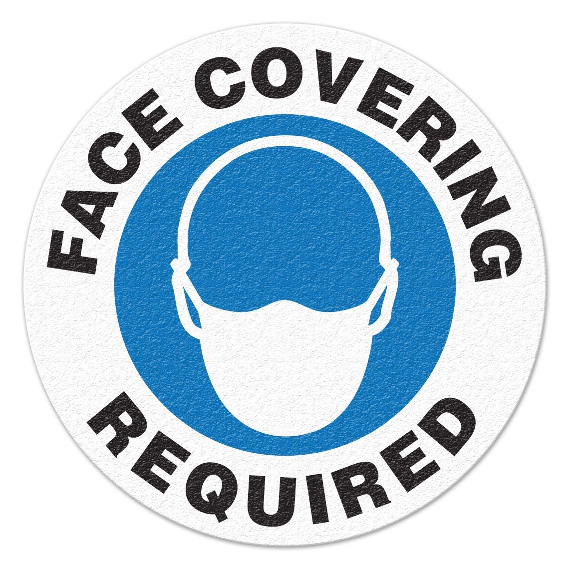 INCOM Manufacturing: Indoor Vinyl Workplace Social Distancing Anti-Slip Floor Marking Sign, 17 inch Dia., Blue/White/Black, FACE Covering Required