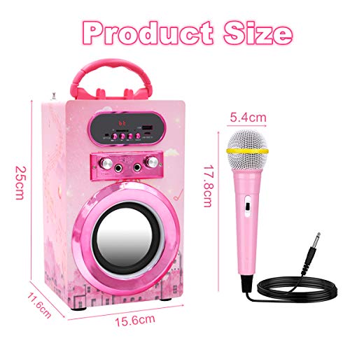 IndeCool Kids Bluetooth Karaoke Machine with 2 Microphones, Remote Control Wireless Karaoke Speaker Portable Karaoke Machine Music MP3 Player for Kids Adult Party Gift (Pink)
