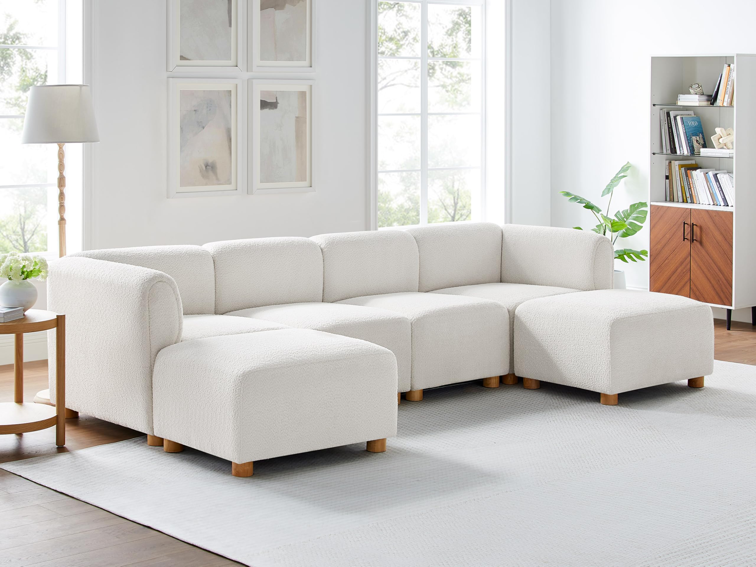 VANOMi Oversized Modular Sectional Sofa Set, U-Shaped Living Room Couch Reversible Chaise,115 Inches Wide, 6 Seats, Boucle Fabric