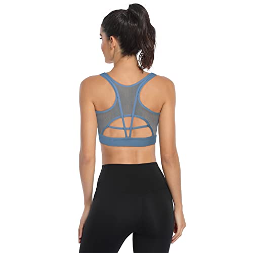 LEJASH Women Sports Bras, 3 Piece Seamless Wireless Removable Padded Support Tank Top Workout Exercise Yoga Gym Running Longline Sport Bra(M)