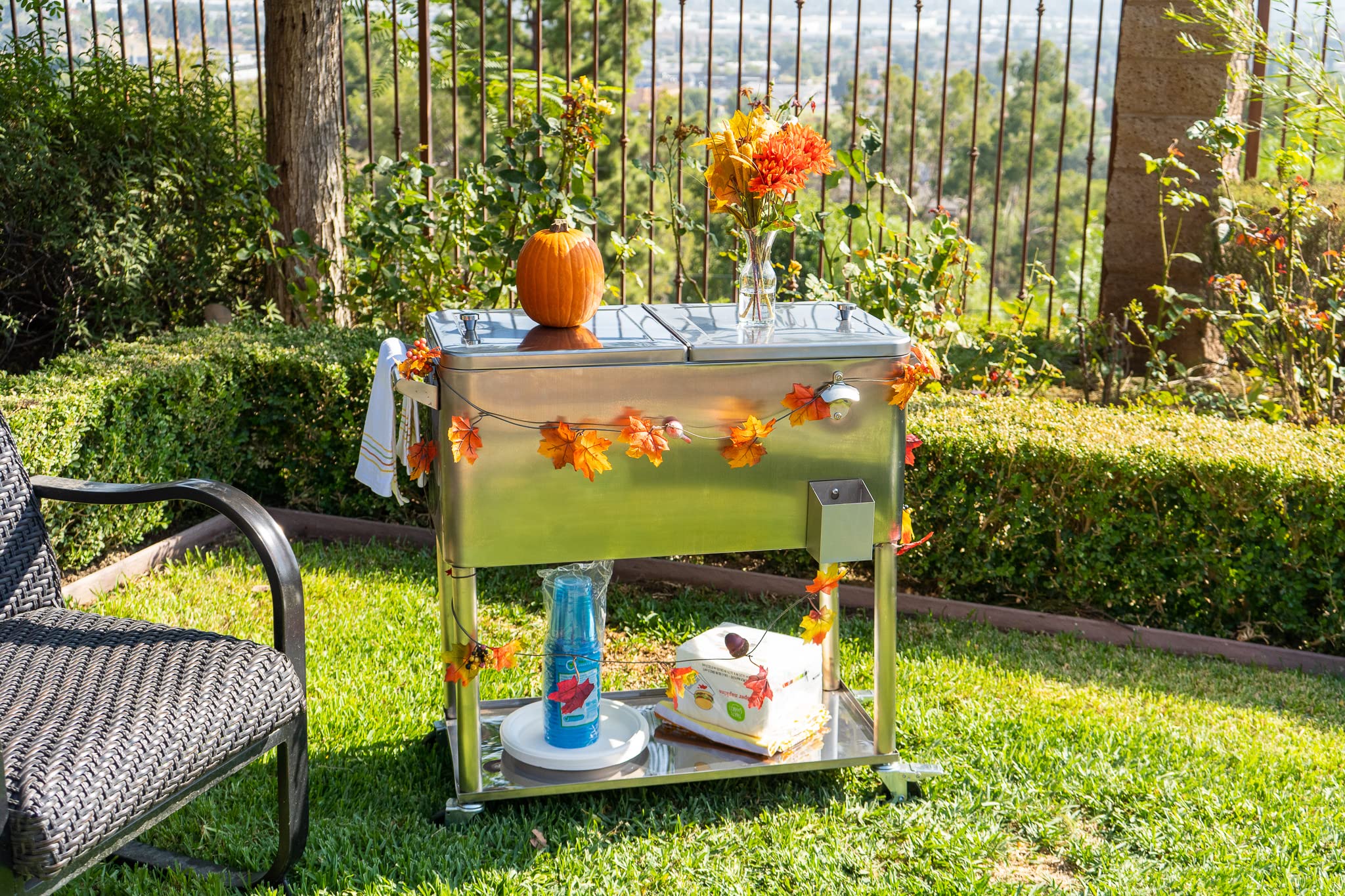 Permasteel 80-Qt Outdoor Patio Cooler with Wheels and Handles, Stainless Steel