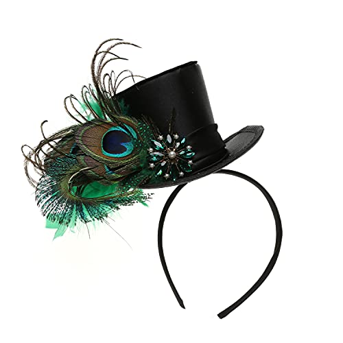 LATIMOON Mini Top Hat Fascinator Headband Peacock Feather Top Hat for Derby Tea Party