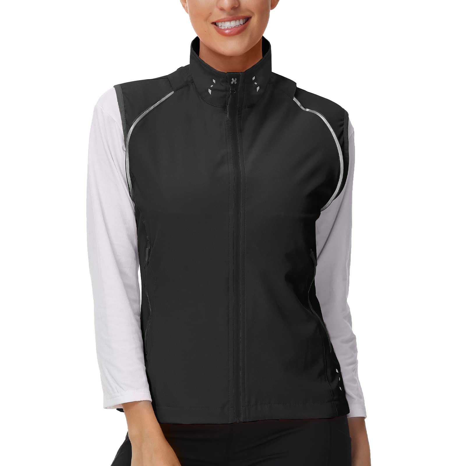 MOHEEN Women's Cycling Jackets Windbreaker Waterproof Reflective Packable Running Biking Golf Hiking Rain Jacket Coat(Black-XS)