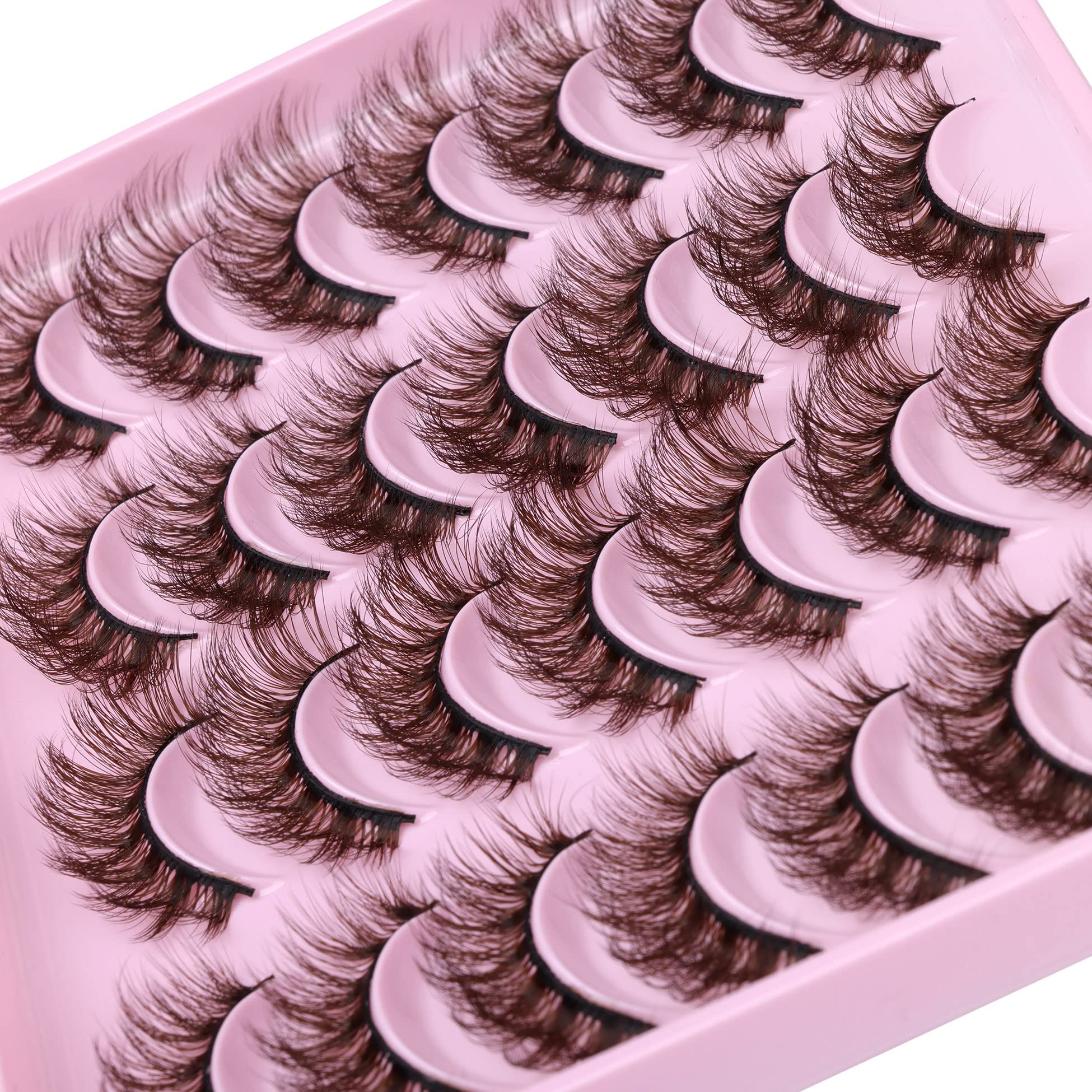 Newcally Brown Natural Lashes Wispy False Eyelashes 3D Colored Eyelashes Fluffy Cat Eye Lashes Mink Faux Curl Fake Lashes 14 Pairs Pack