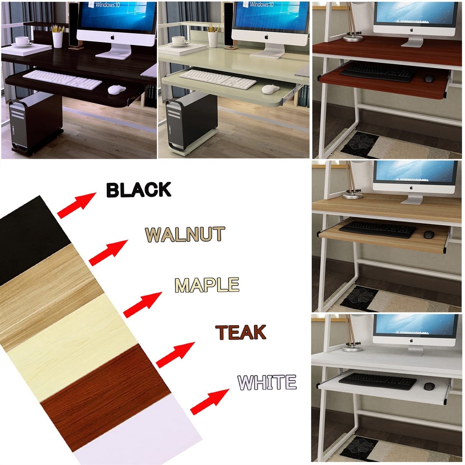 Keyboard Tray Wooden Sliding Keyboard Drawer Desk Elbow Arm Support Strong Load Capacity Computer Keyboard Arm Tray Mouse Storage Rack 54/60/70x27cm 5 Colors Easy to Assemble Push Pull Use