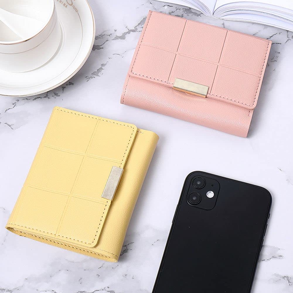 MinLia Women's Wallet Solid Color Leather Purse Simple Card Bag Coin Purse Solid Color Short Clutch Bag Wallets(Yellow)