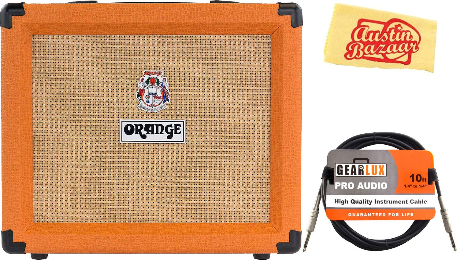 Orange Crush 20RT 20-Watt Guitar Combo Amplifier - Black Bundle with Instrument Cable and Austin Bazaar Polishing Cloth