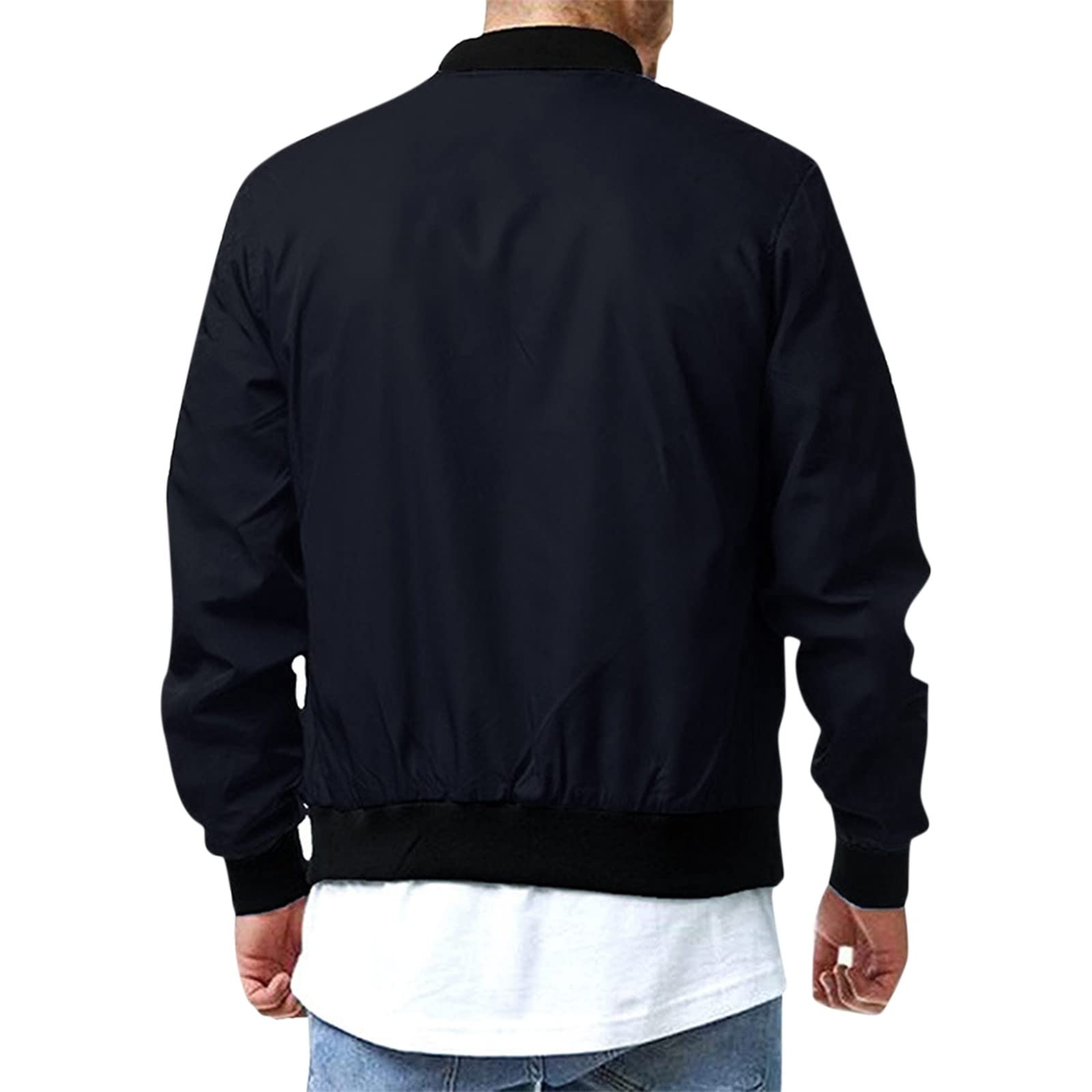 Men's Jacket Lightweight Windbreaker Bomber Jacket Windproof Casual Zip Flight Jacket with Pockets Large