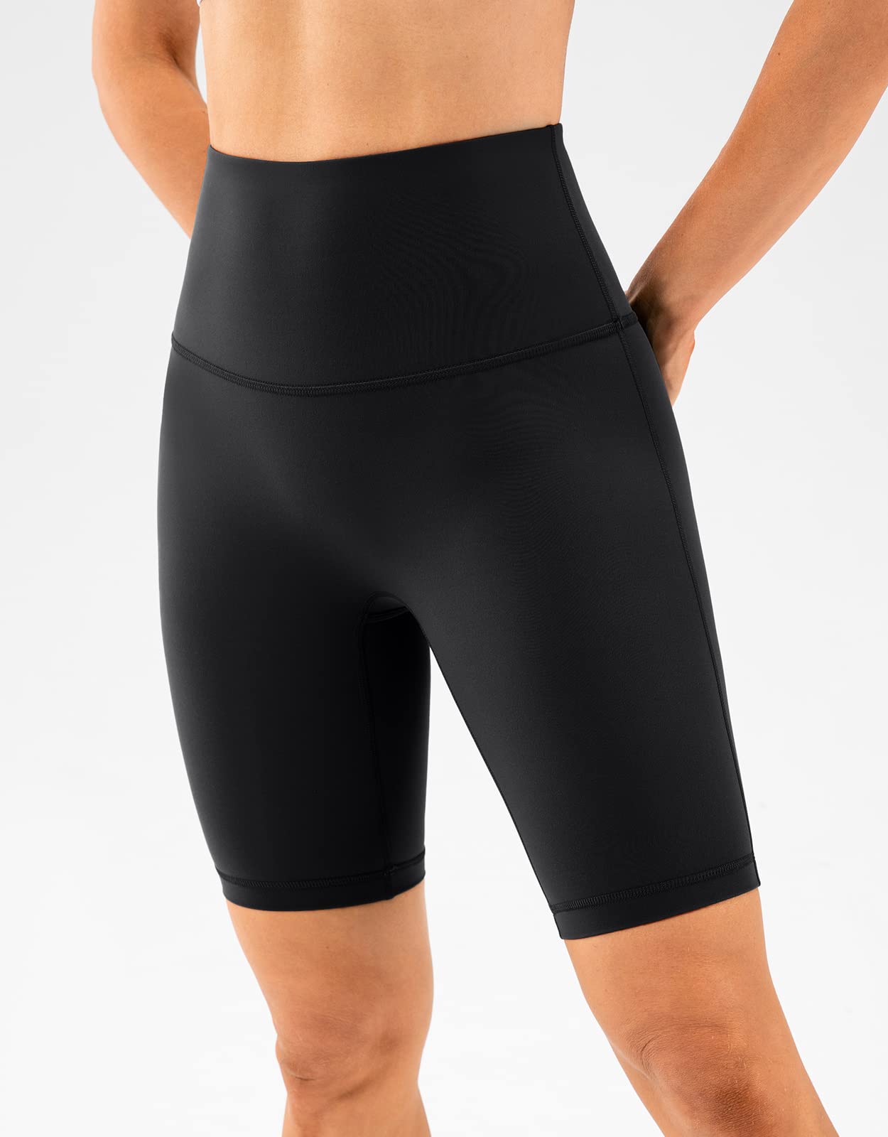 Lavento Women's High Waisted Biker Shorts 8" - No Front Seam Workout Yoga Gym Shorts (Black, 6)