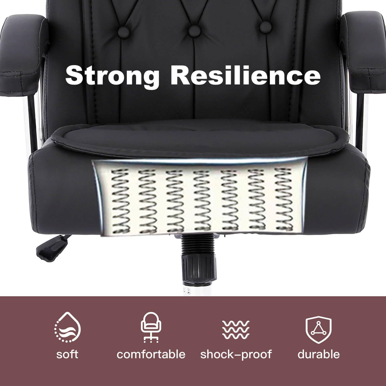 Hoxne Leather Executive Office Chair with Arms and Wheels, High Back Ergonomic Computer Desk ChairAdjustable Height Swivel Office Desk Chair, 350LBS Capacity (Black)