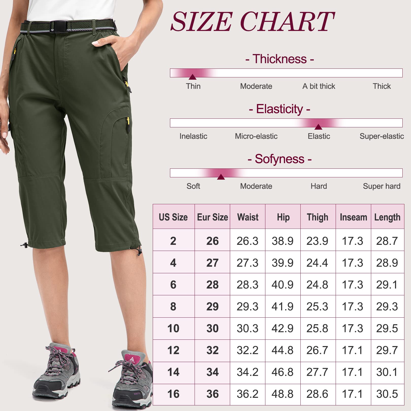 Jessie Kidden Women's Stretch Cargo Shorts with Pockets Lightweight Quick Dry Ladies Work Pant (2030 Army Green US 16 = 36)